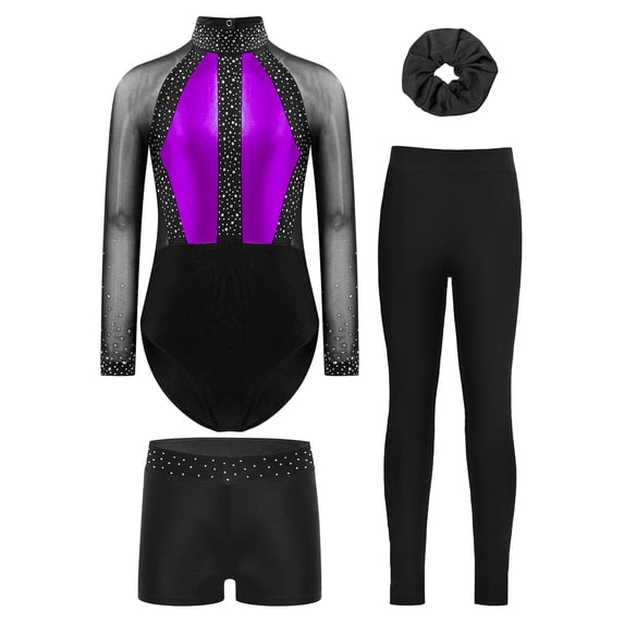 Haitryli Girls Long Sleeve Gymnastics Leotard with Tumbing Shorts Pants ...