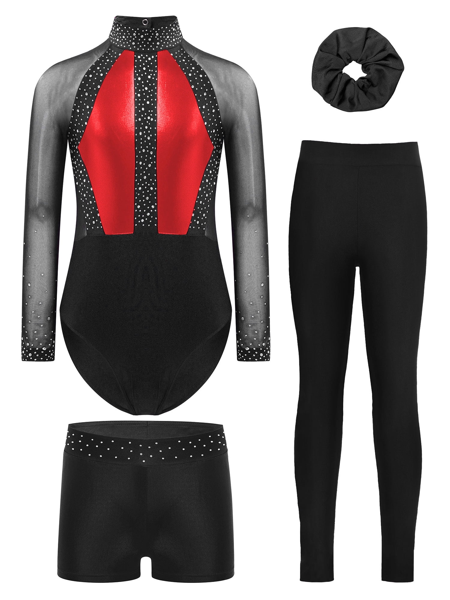 Haitryli Girls Long Sleeve Gymnastics Leotard with Tumbing Shorts Pants ...