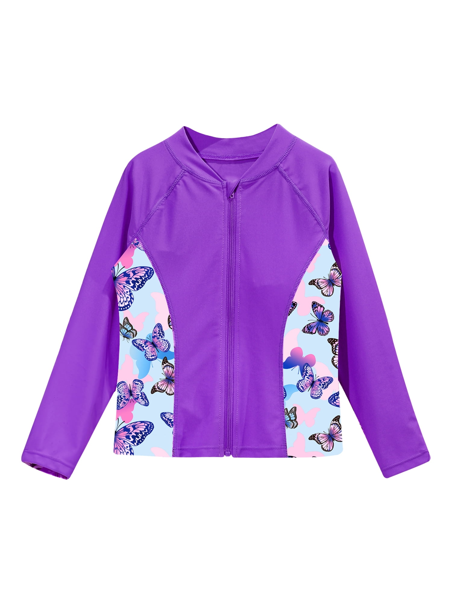 Haitryli Girls Long Sleeve Rash Guard Jacket Front Zipper Beach Swim ...