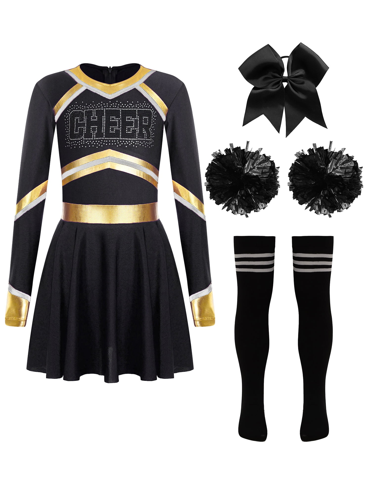 Haitryli Girls Metallic Cheer Uniform Set Long Sleeve High School ...