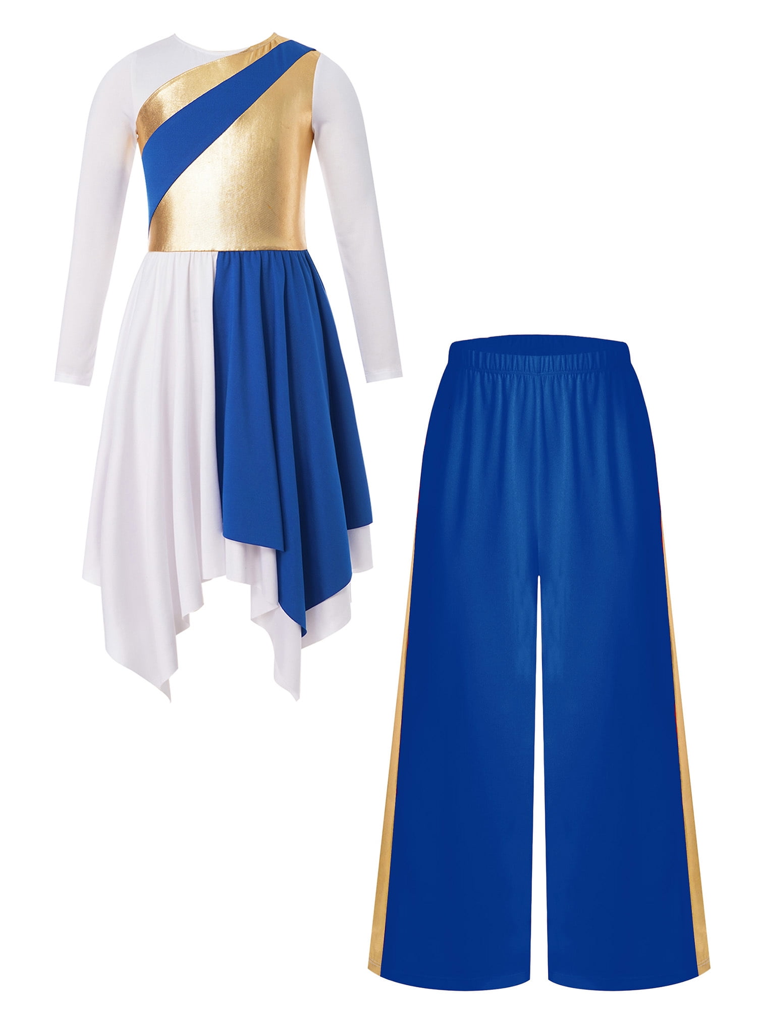 Haitryli Girls Praise Dance Dress Metallic Block Asymmetric Overlay ...