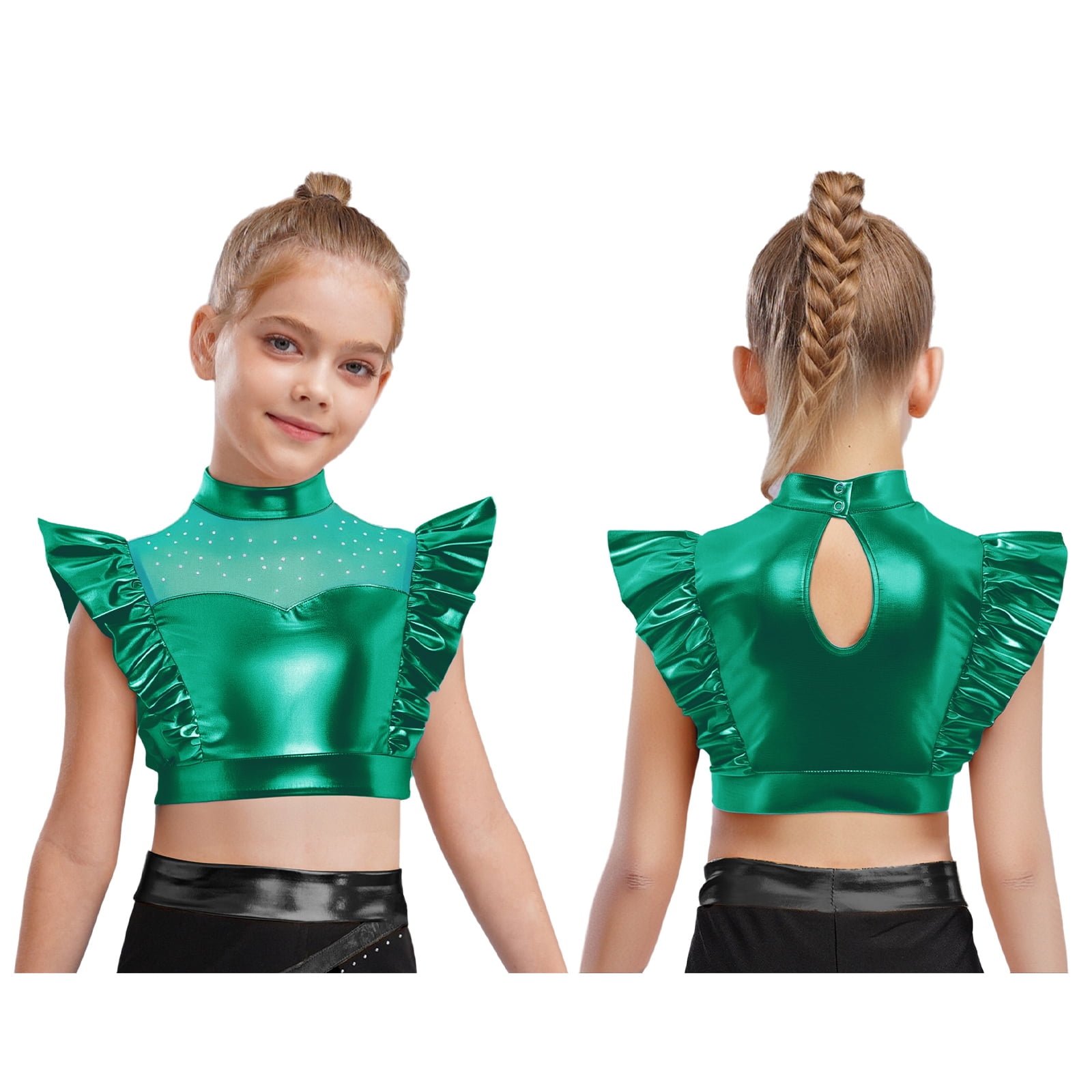 Haitryli Girls Ruffle Layered Crop Tops Metallic Hip Hop Dance Shirts ...