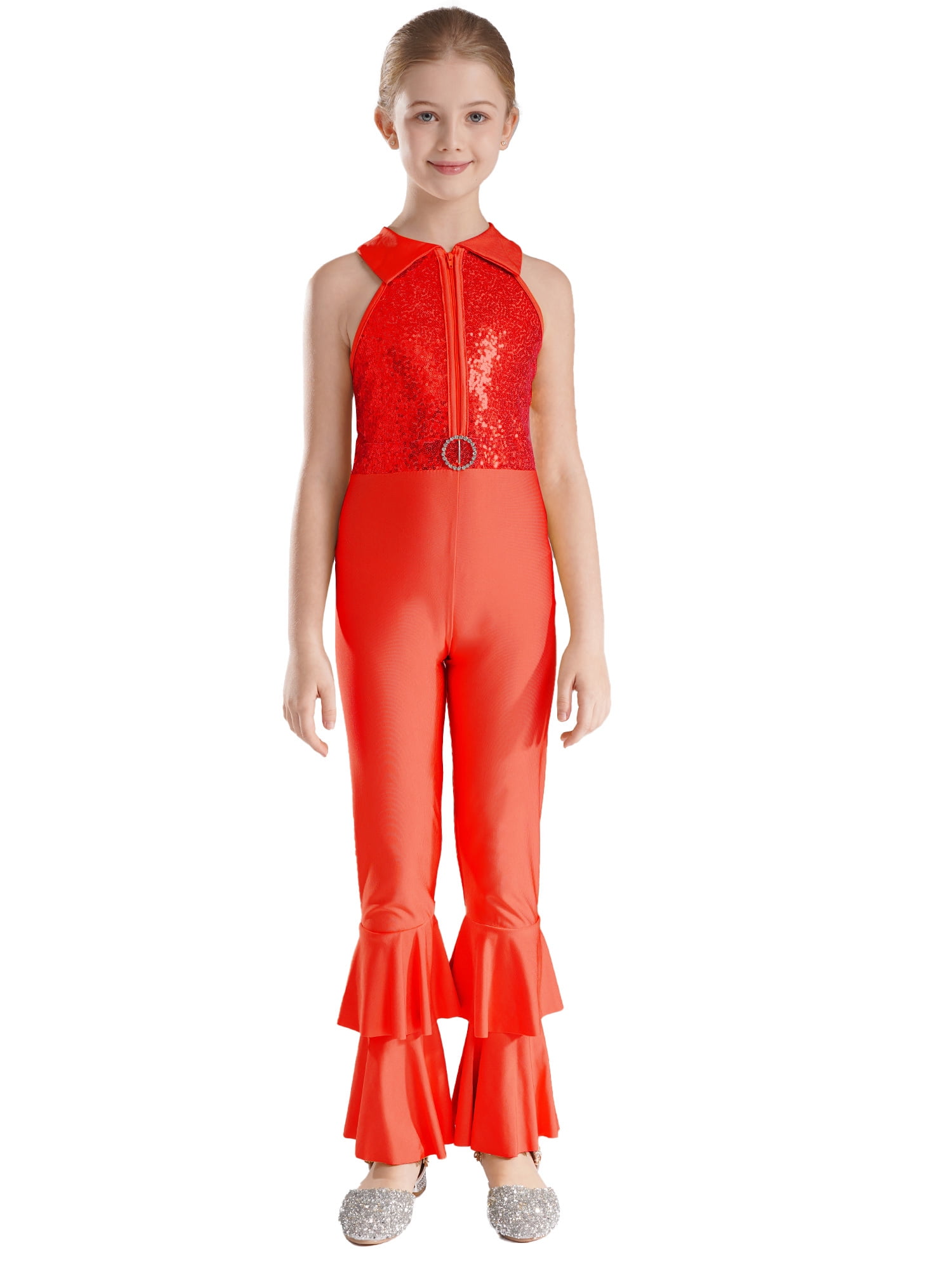 Haitryli Girls Sequins Full Body Tank Unitards Zipper Back Bodysuit ...