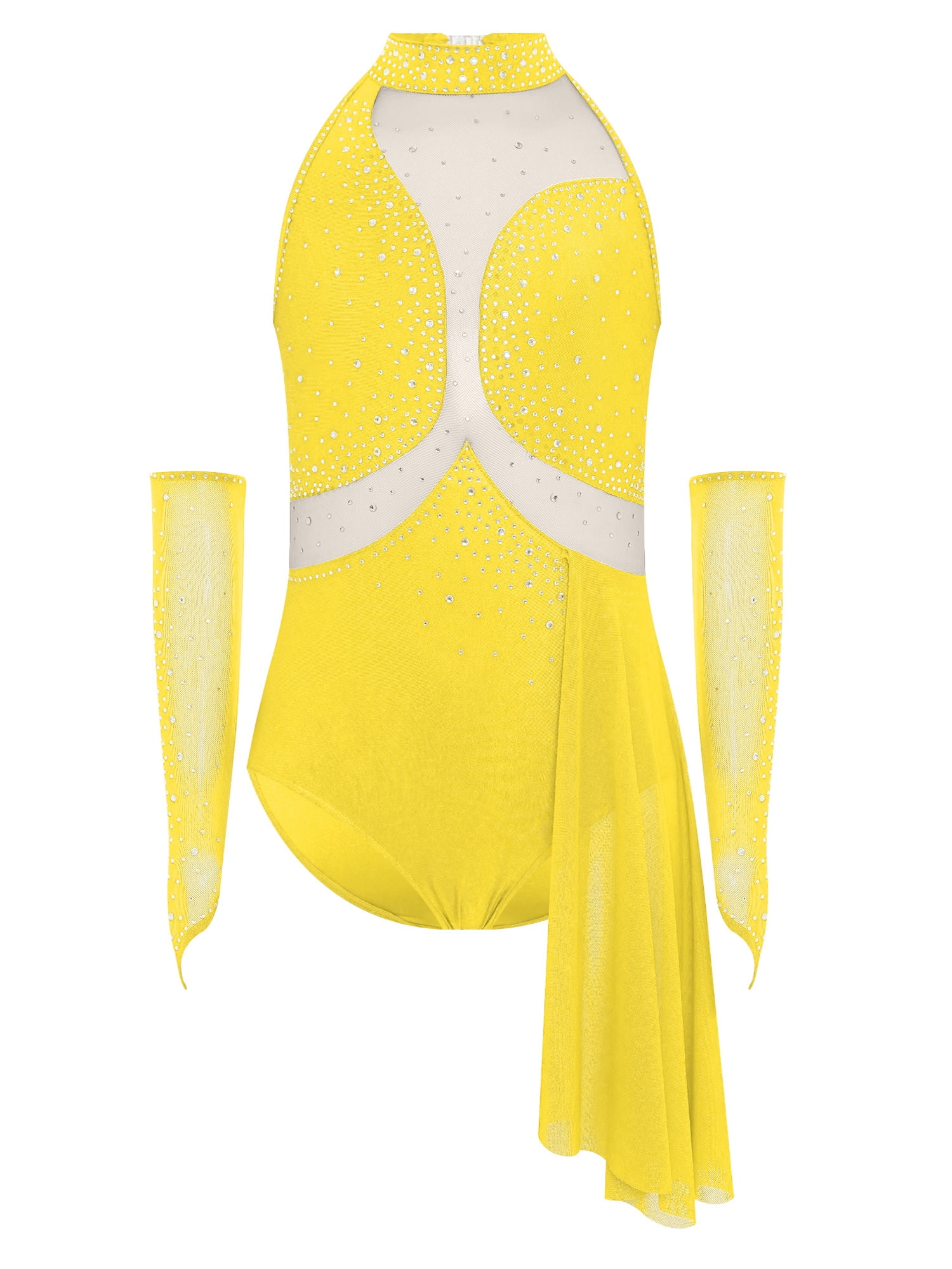 Haitryli Girls Shiny Rhinestone Mesh Jazz Latin Dance Leotard ...