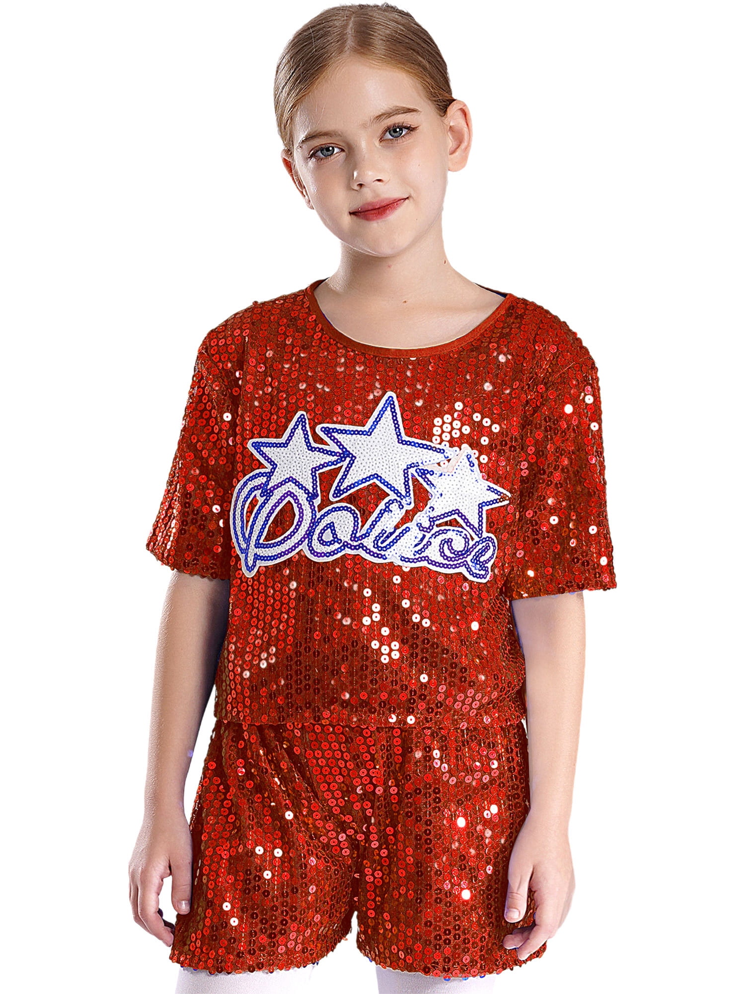 Haitryli Girls Shiny Sequins Cheerleading Jazz Dance Costume Sparkle ...
