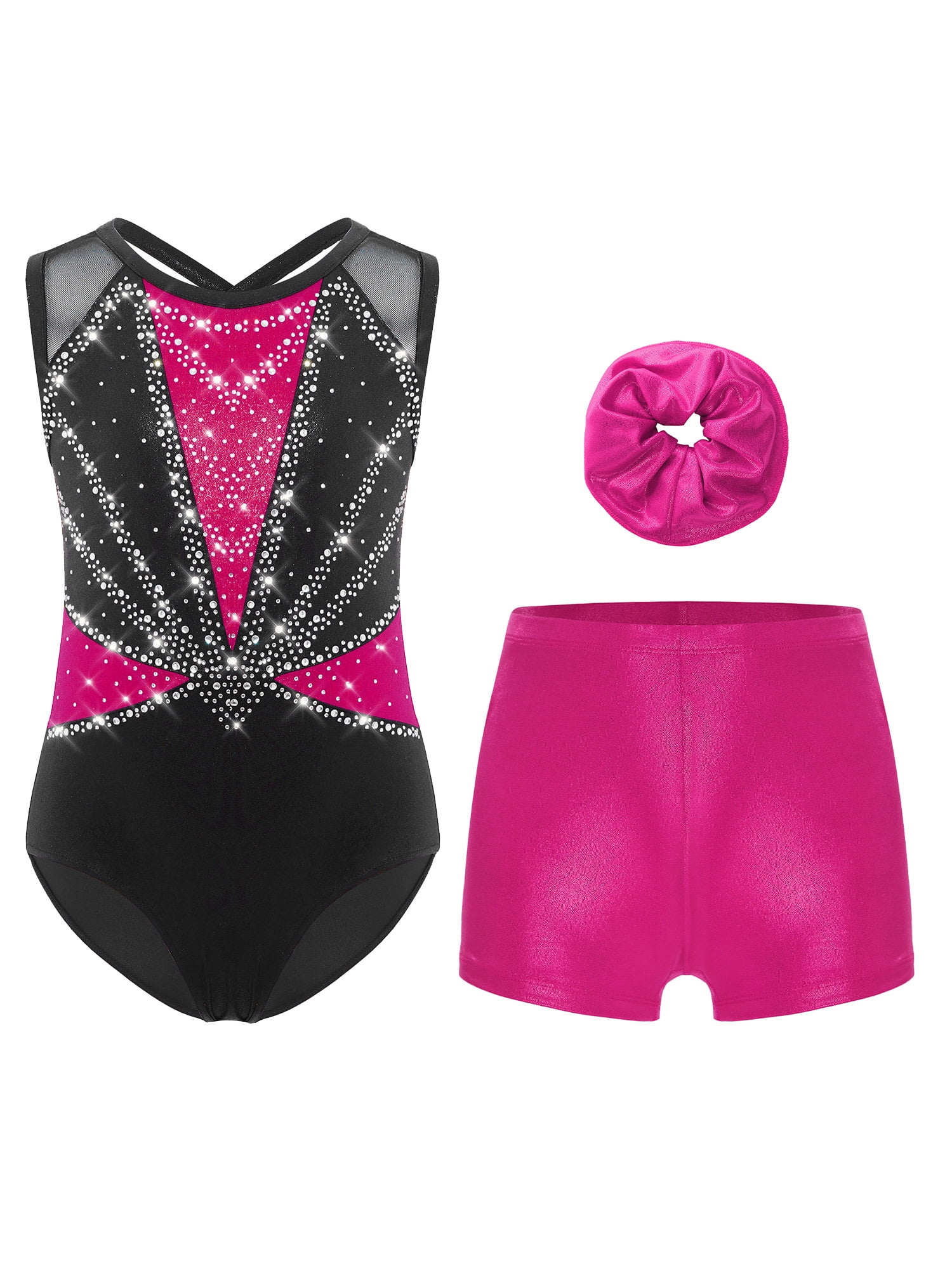 Haitryli Girls' Sleeveless Dance Leotards with Shorts Hair Tie Three ...