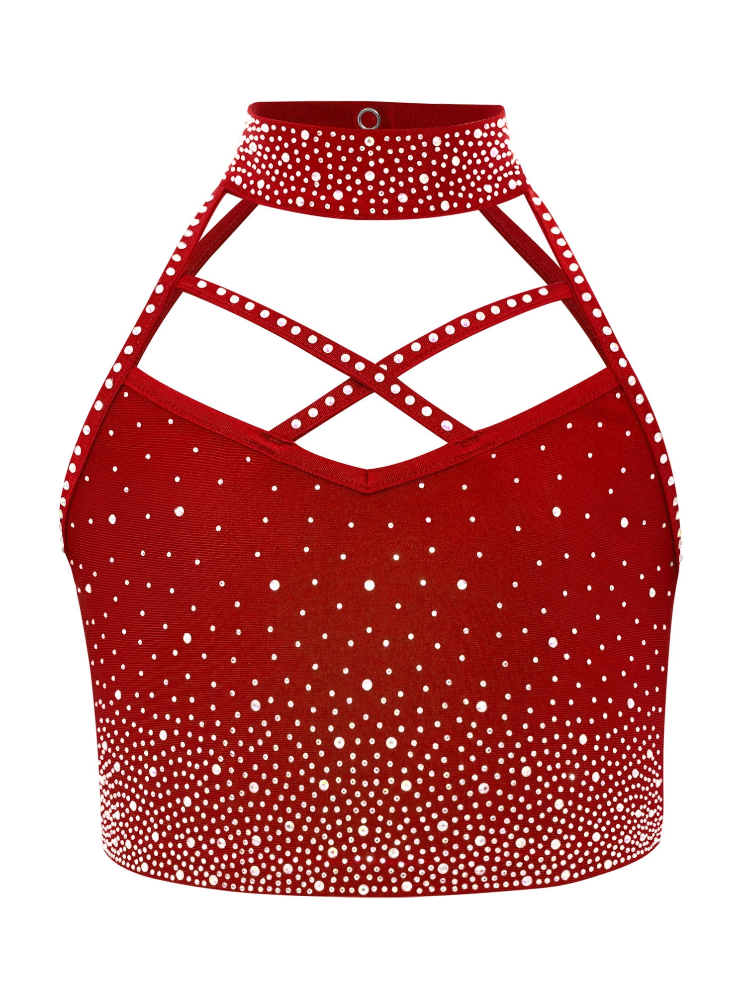 Haitryli Girls Sparkle Rhinestone Crop Top Halter Neck Sleeveless Vest ...