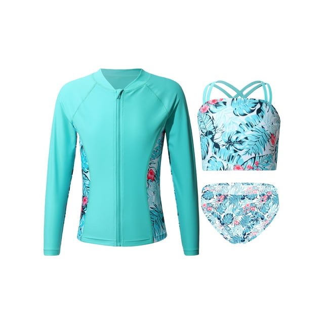 Haitryli Girls Sun Protection Swimsuit Zipper Rash Guard Shirt with ...