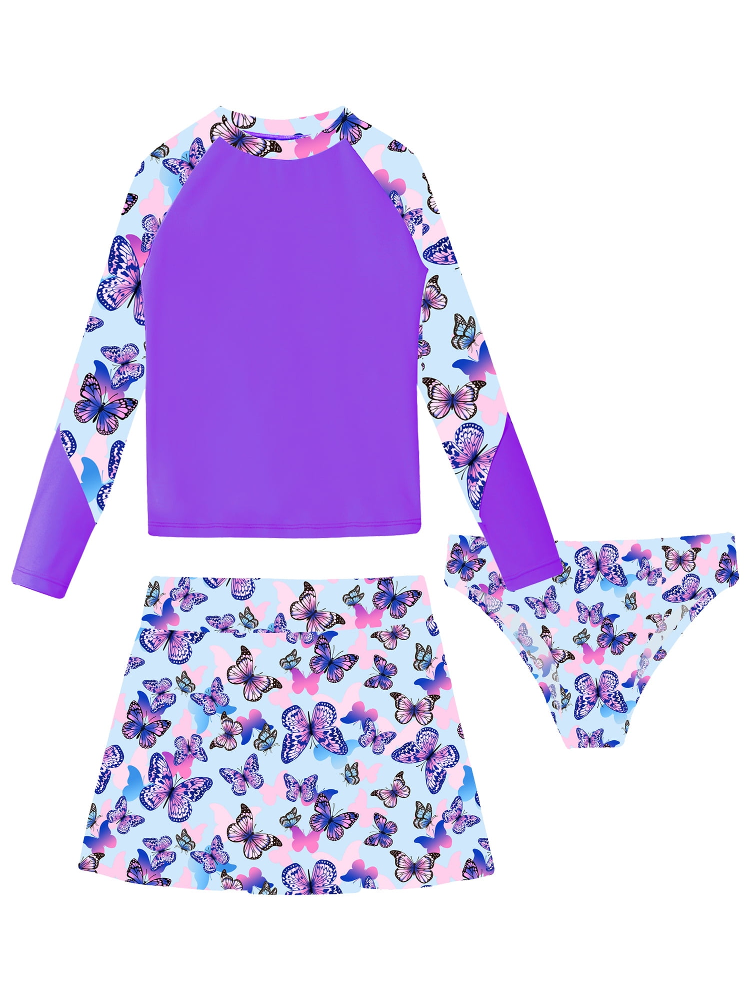 Haitryli Girls Swimsuit 3 Piece Rash Guard Set Beach Swim Skirt Sun ...
