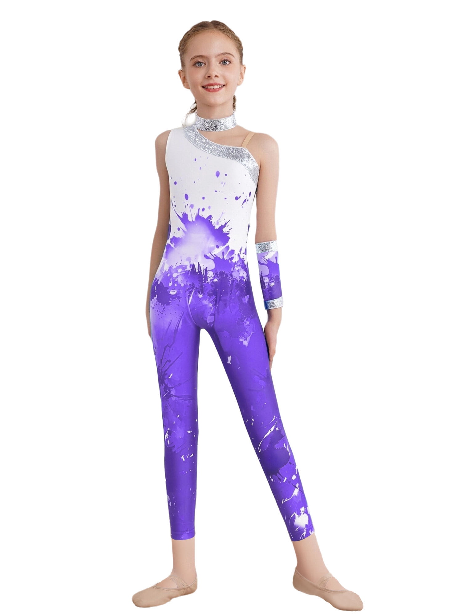 Haitryli Gymnastics Leotard for Girls Sequins Asymmetrical Sleeveless ...