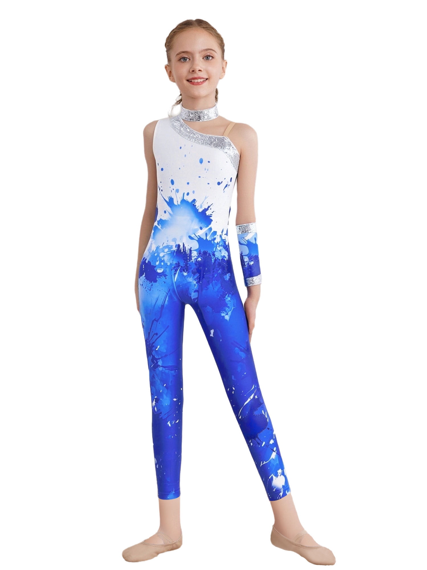 Haitryli Gymnastics Leotard for Girls Sequins Asymmetrical Sleeveless ...