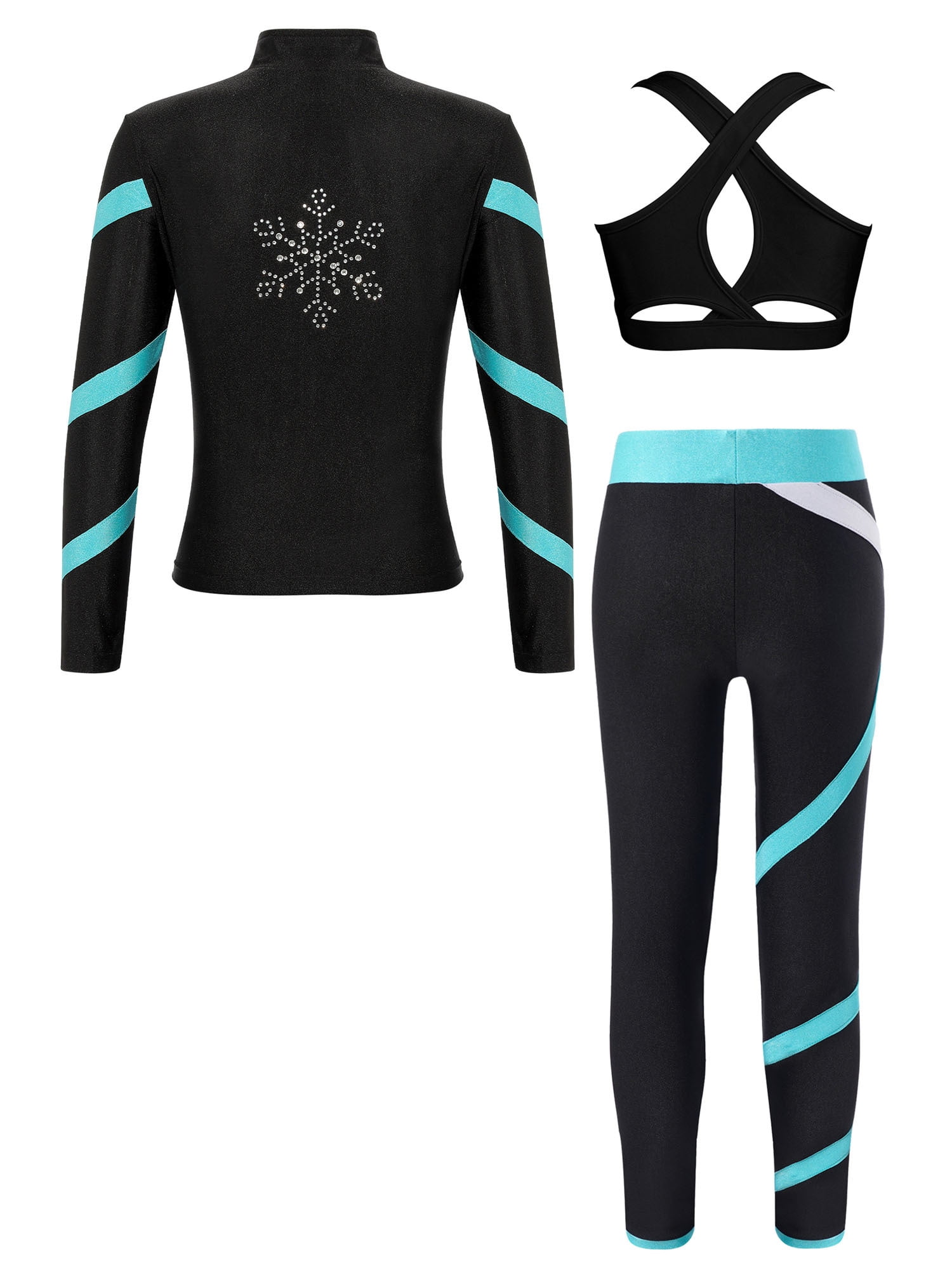 Haitryli Kids 3 Piece Dance Outfit Girls Ice Skating Jacket Sport Bra ...