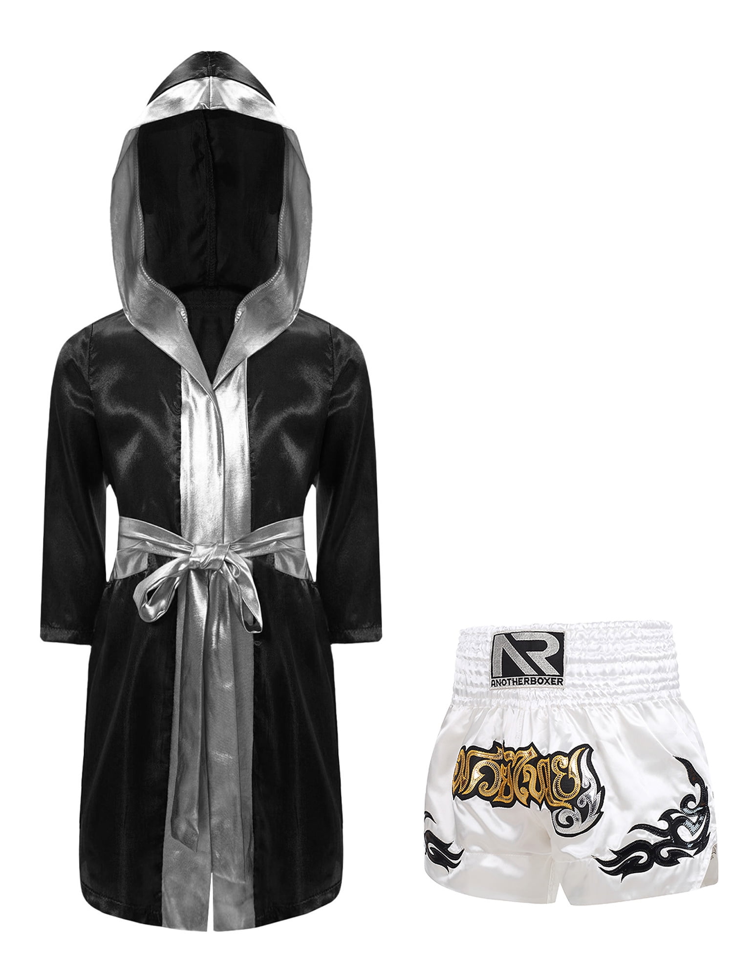 Haitryli Kids Boys Boxing Kickboxing Outfit Long Metallic Trim Satin ...