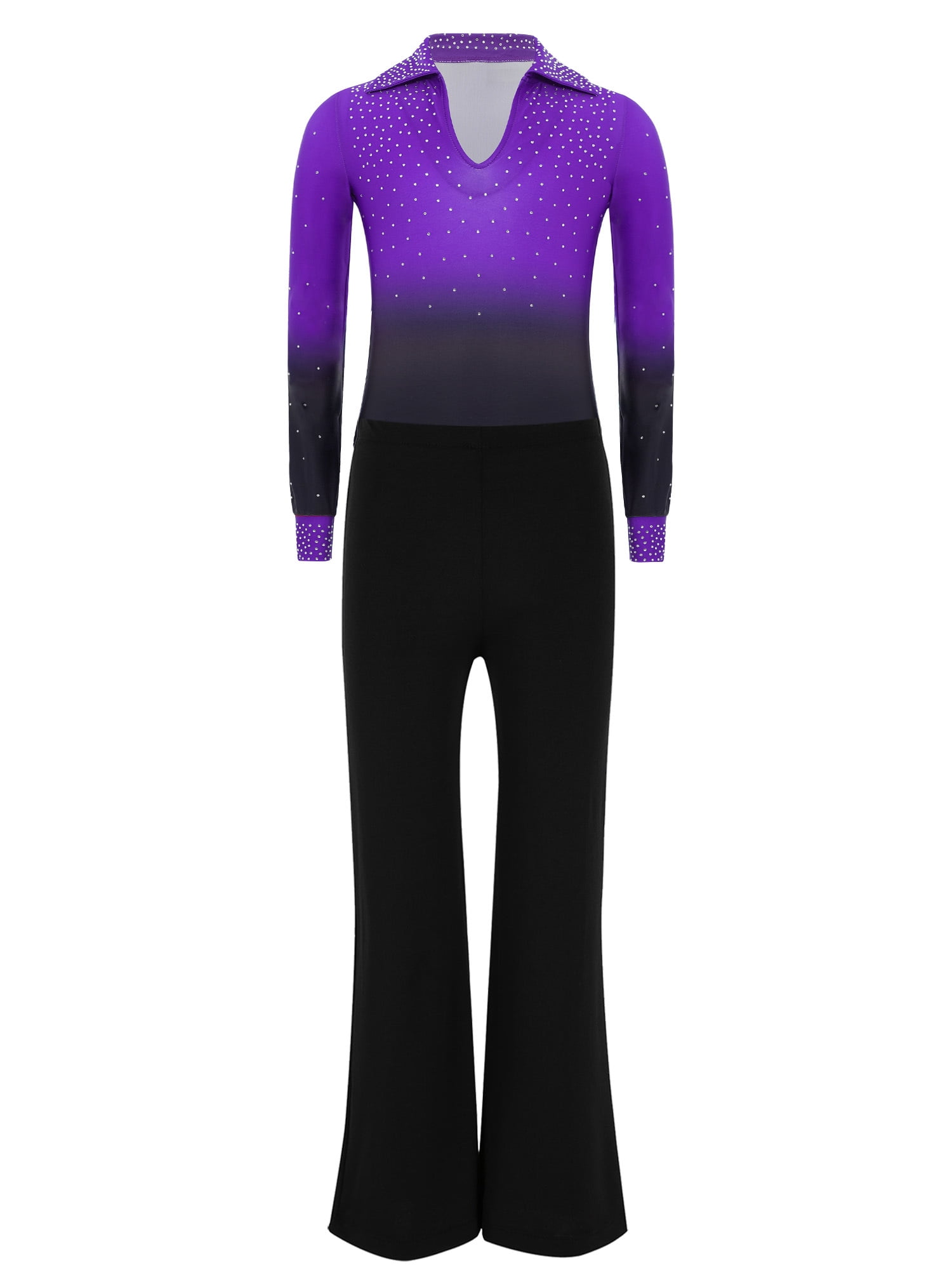 Haitryli Kids Boys Latin Dance Outfit Long Sleeve Rhinestones Gradient ...