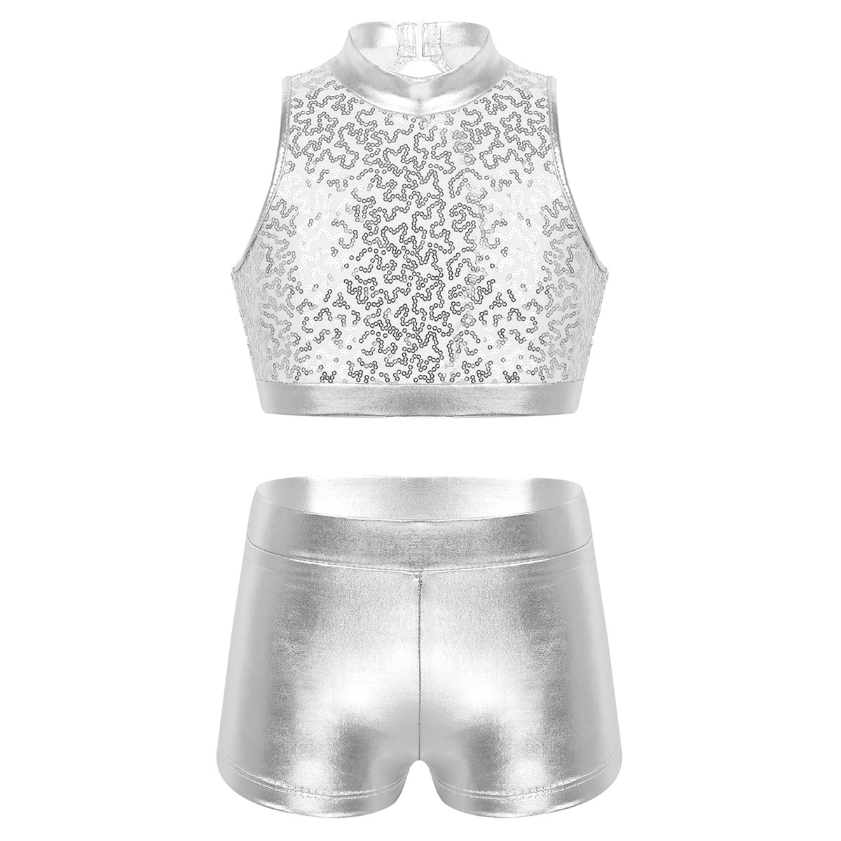 Haitryli Kids Girls 2 Piece Dance Outfits Sequins Crop Top with ...