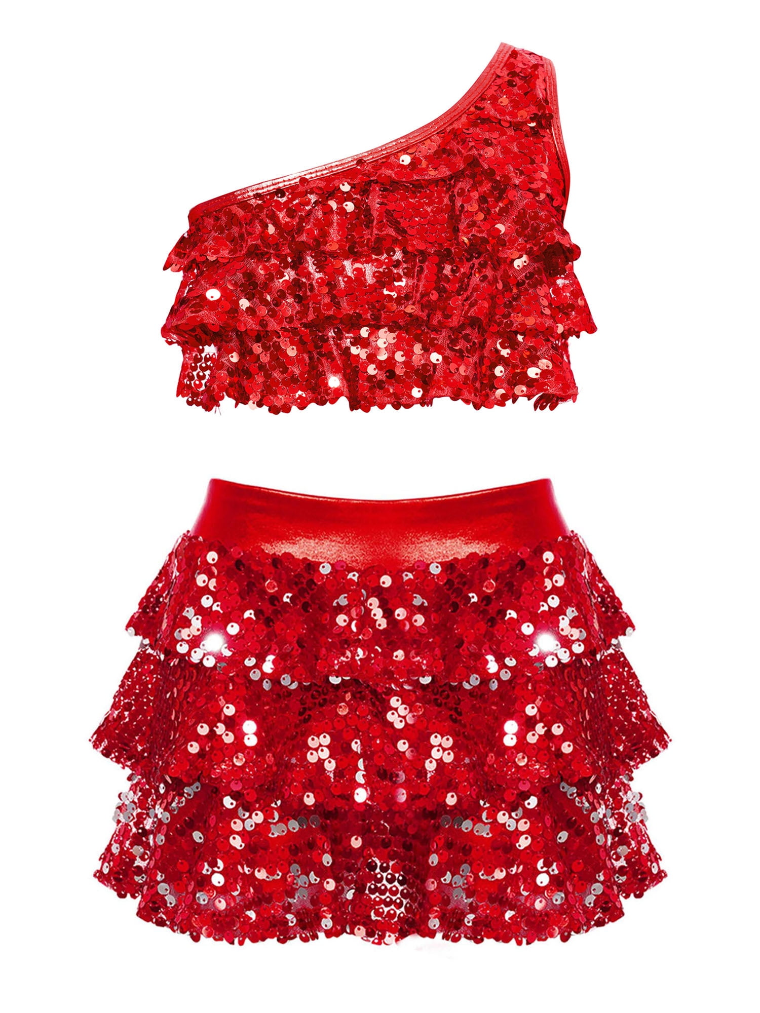Haitryli Kids Girls 2 Piece Jazz Latin Ballroom Dance Outfits Sequins ...
