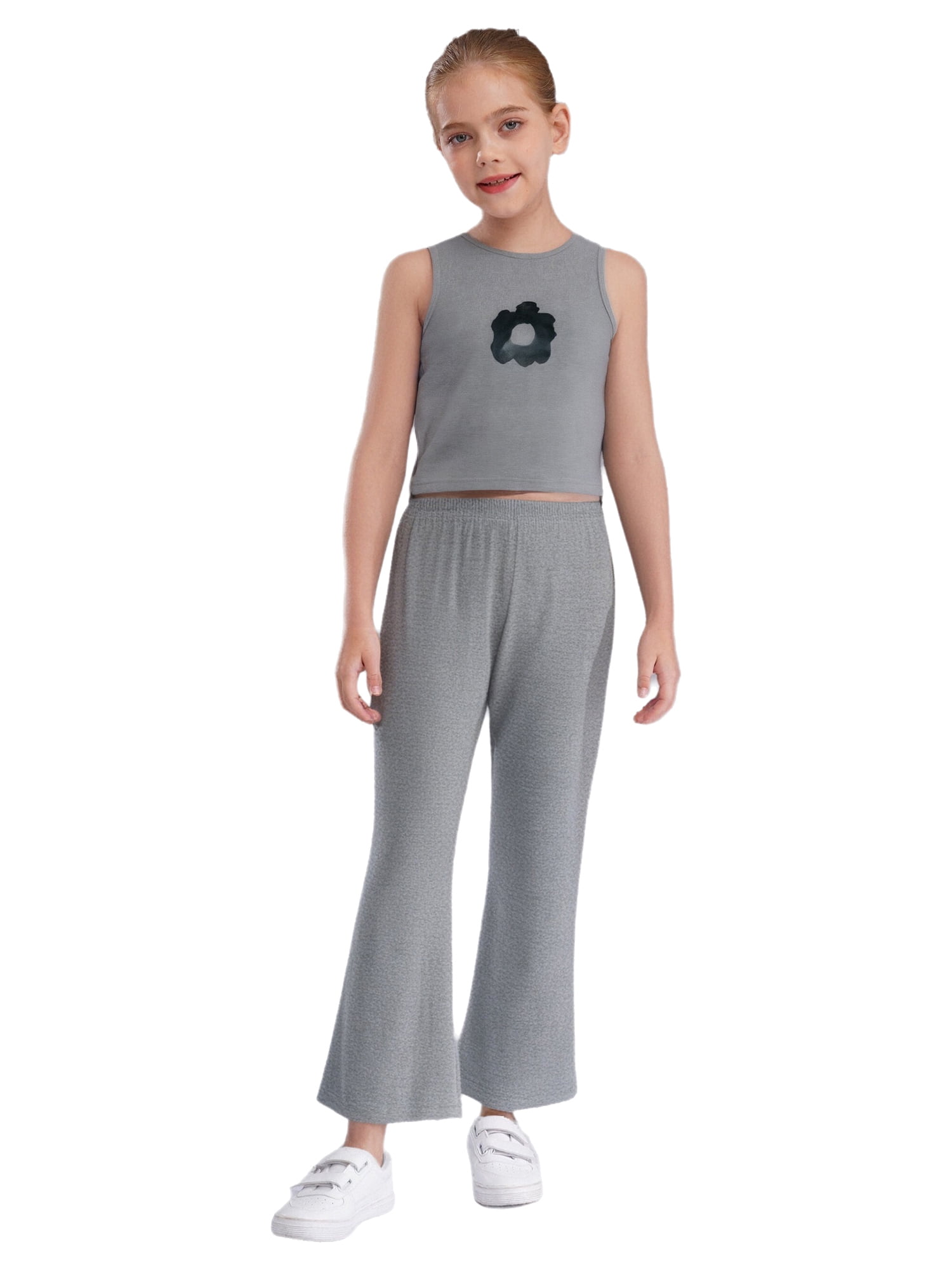 Haitryli Kids Girls 2 Piece Outfits Floral Print Cross Back Crop Tank ...