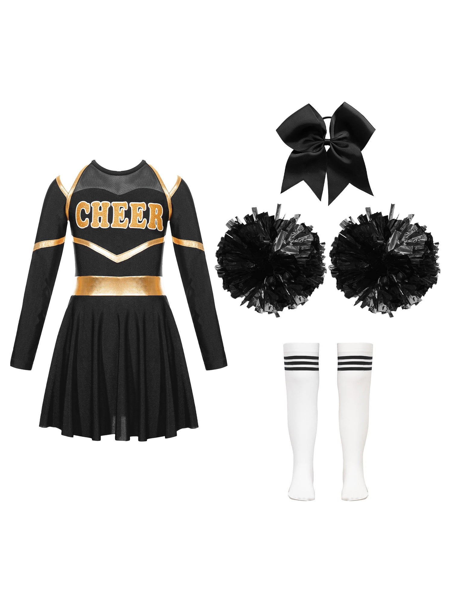 Haitryli Kids Girls Cheer Leader Costume Halloween Cheerleading Long ...