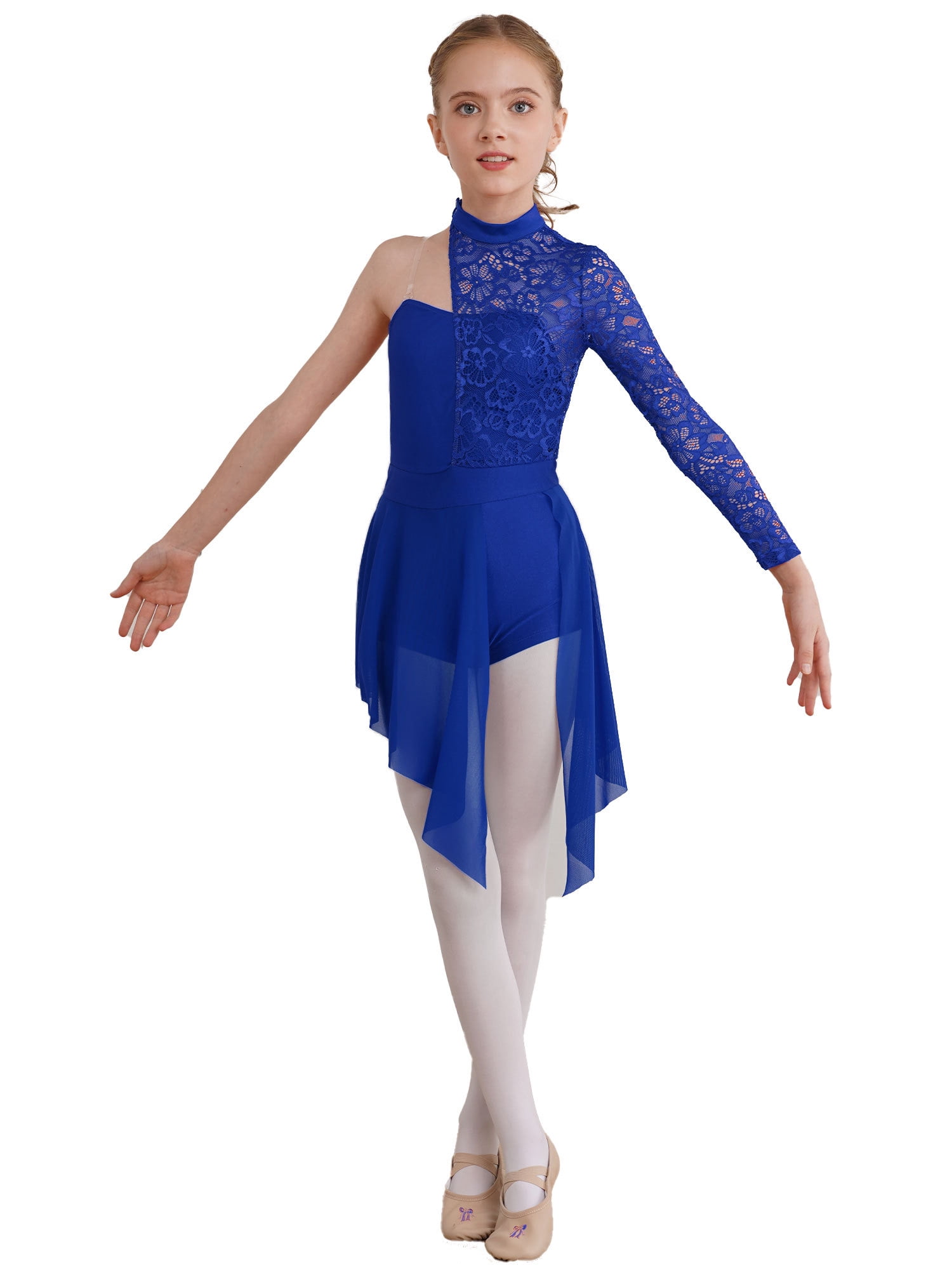 Haitryli Kids Girls One Shoulder Ballet Dance Leotard Lyrical Dress ...