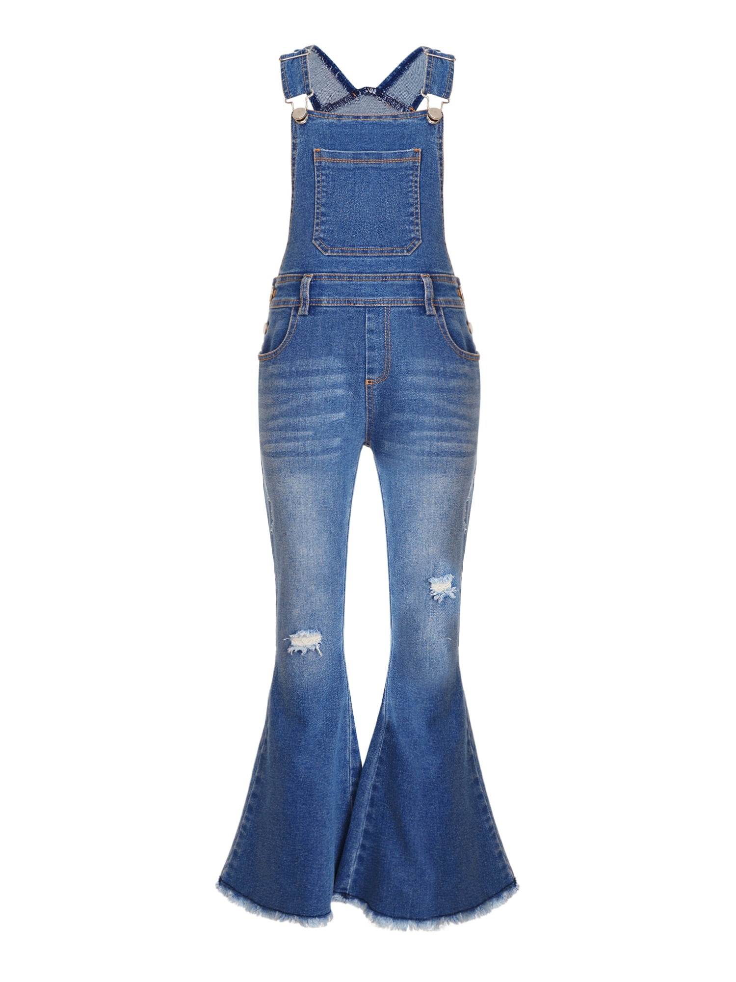 Haitryli Kids Girls Denim Overall Ripped Bell-Bottom Jeans Dungarees ...