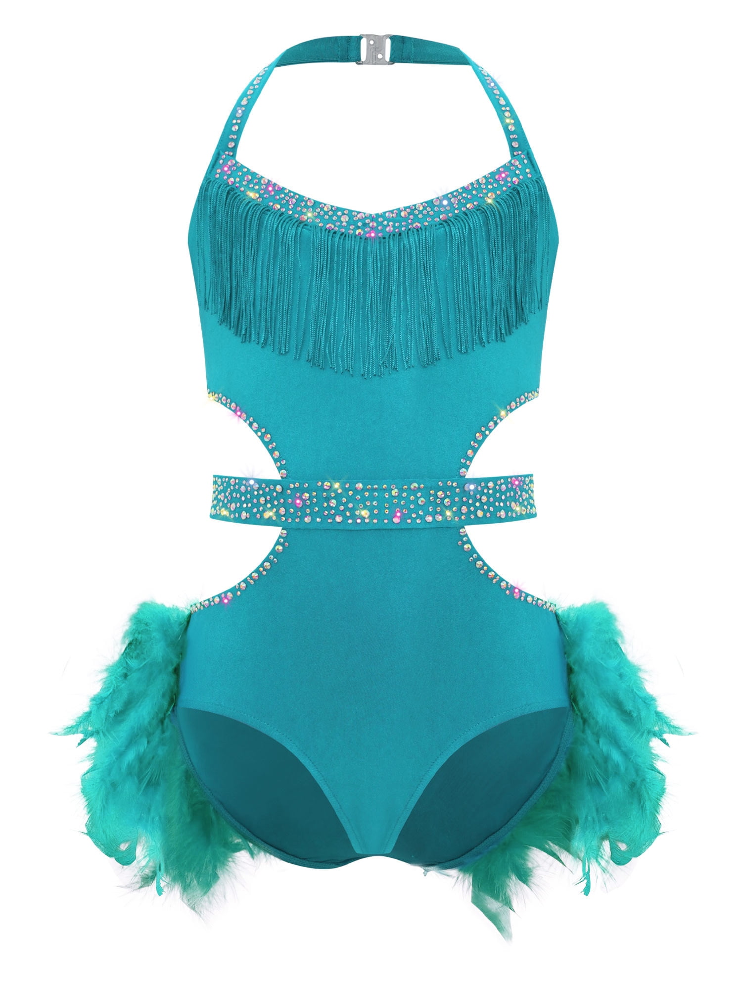Haitryli Kids Girls Feather Tutu Skirt Leotard Rhinestone Latin Dance ...