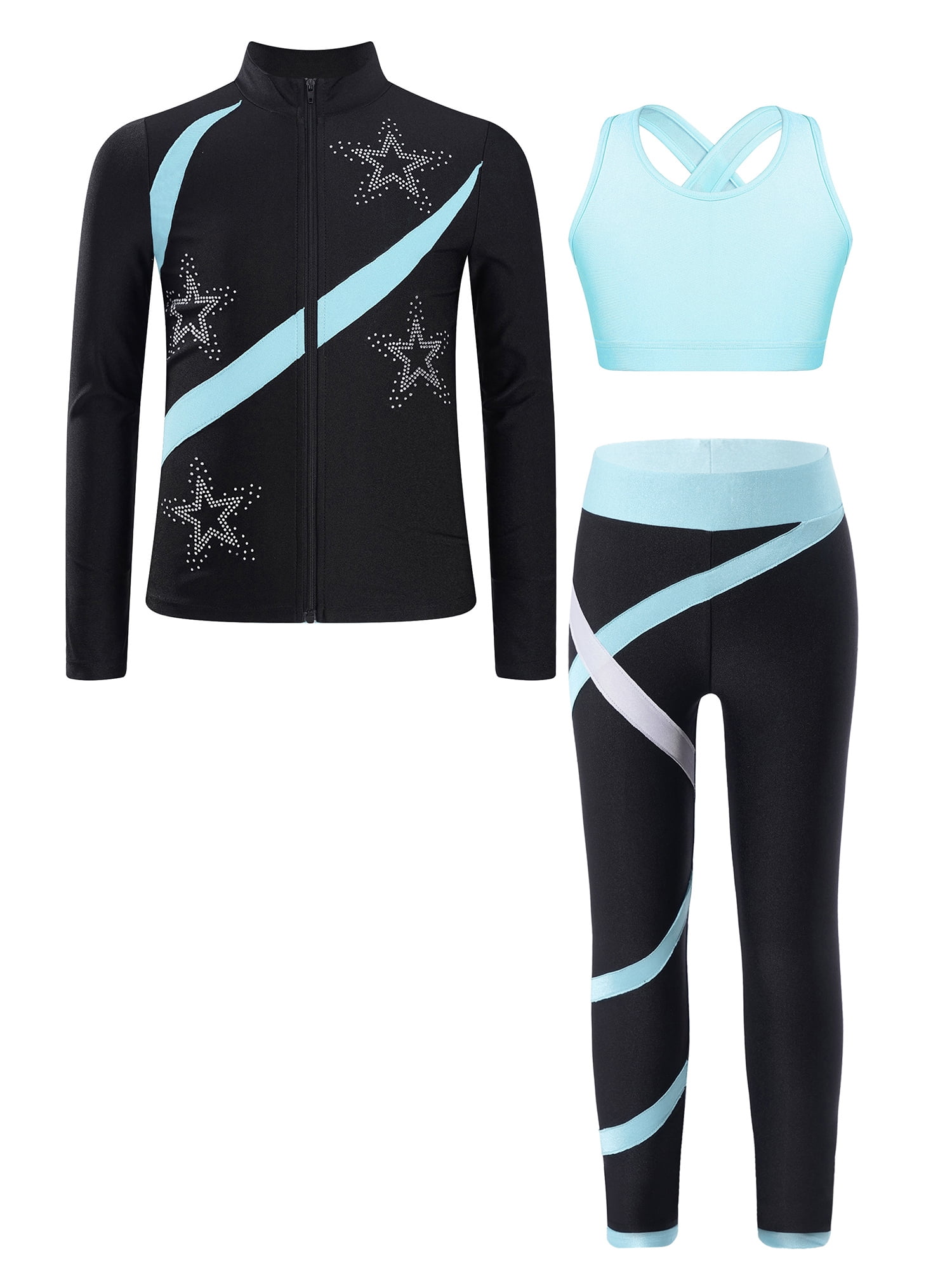Haitryli Kids Girls Figure Skating Training Outfits Zip Up Skating ...