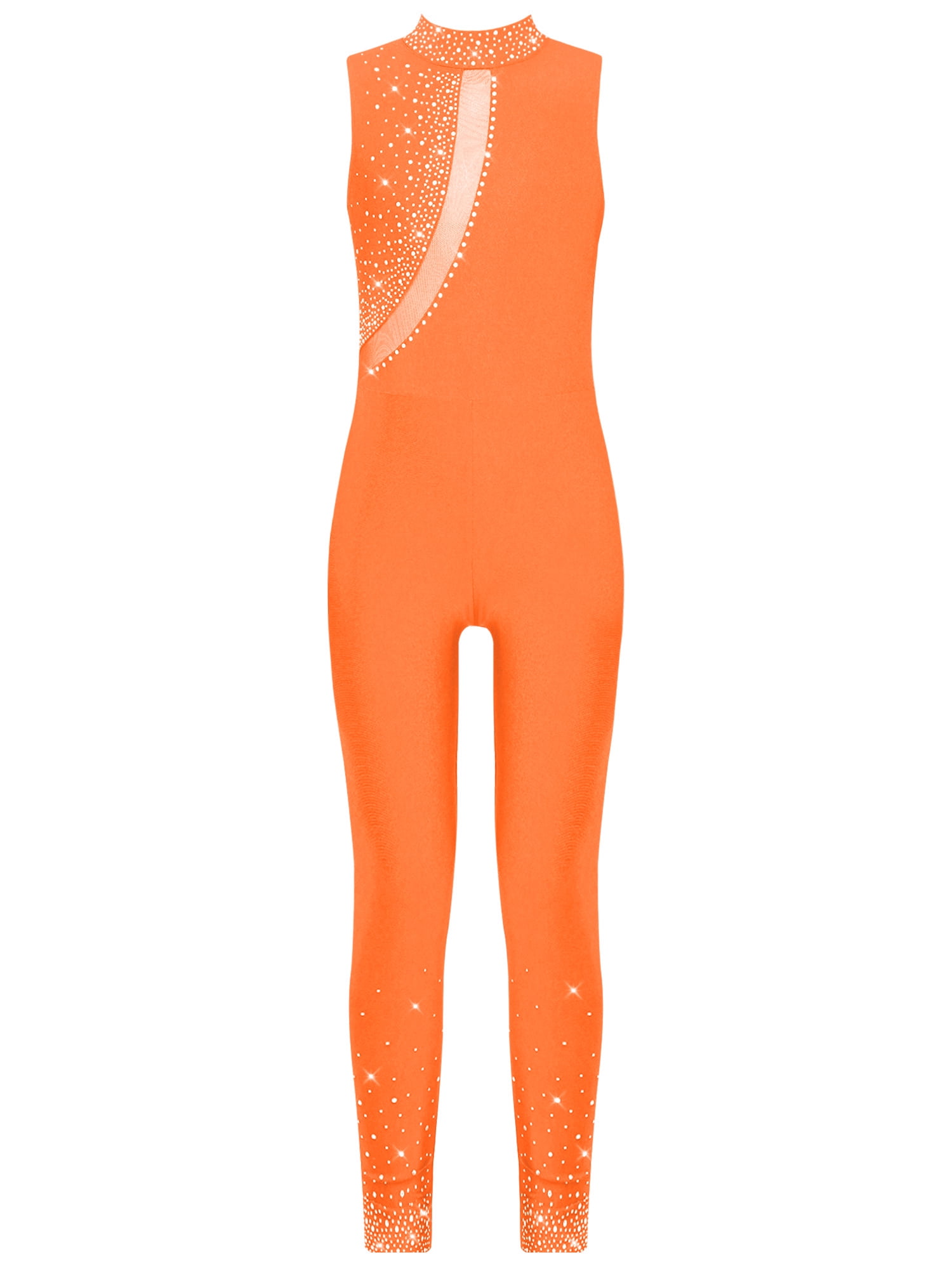 Haitryli Kids Girls Full Length Unitard Shiny Rhinestone Sleeveless ...