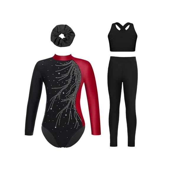 Haitryli Kids Girls Gymnastics Ballet Dance Leotards 4-piece Shiny ...