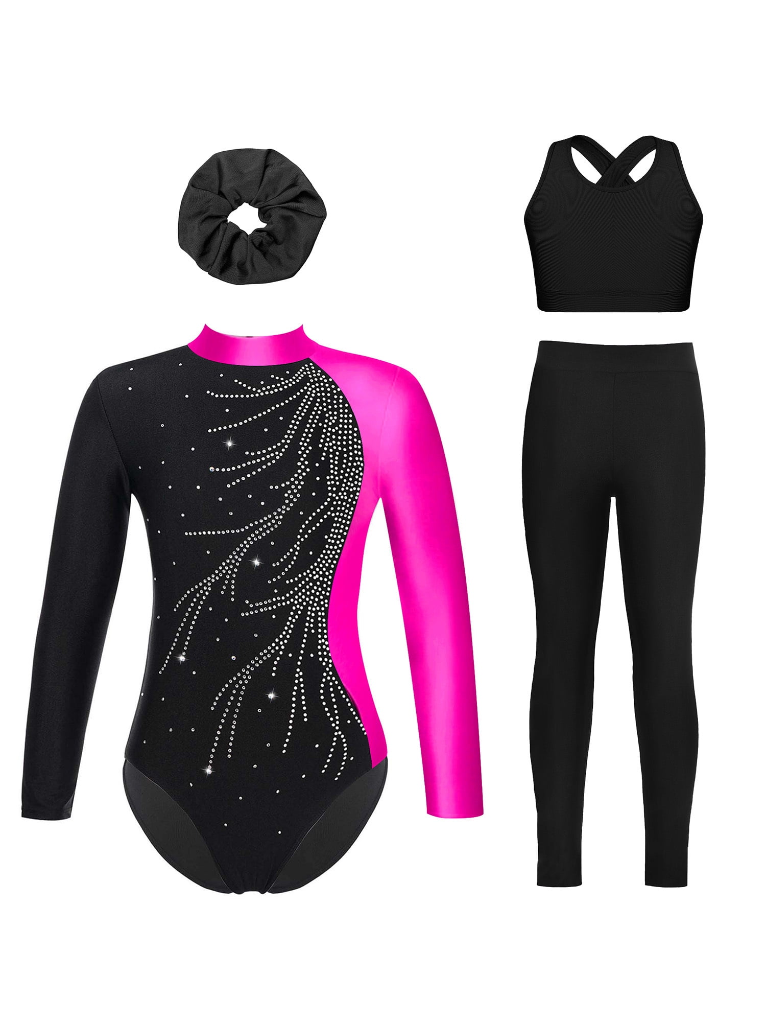 Haitryli Kids Girls Gymnastics Ballet Dance Leotards 4-piece Shiny ...