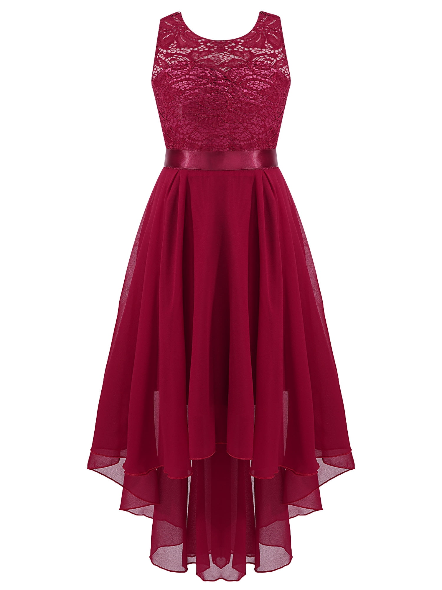 Haitryli Kids Girls Hi-Low Chiffon Flower Dress Sleeveless Lace Wedding ...