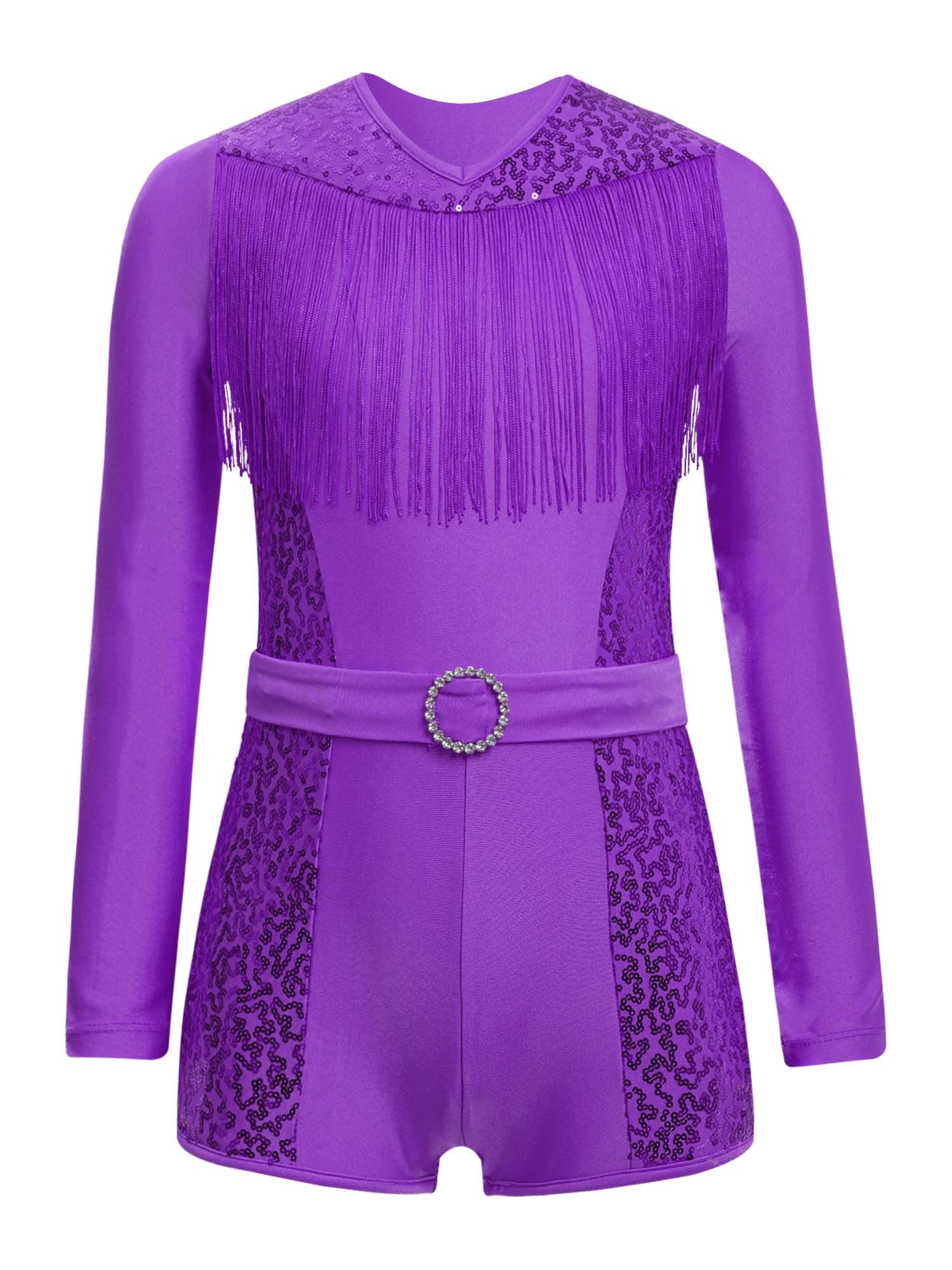 Haitryli Kids Girls Jazz Latin Dance Bodysuit Sequins Unitards with ...