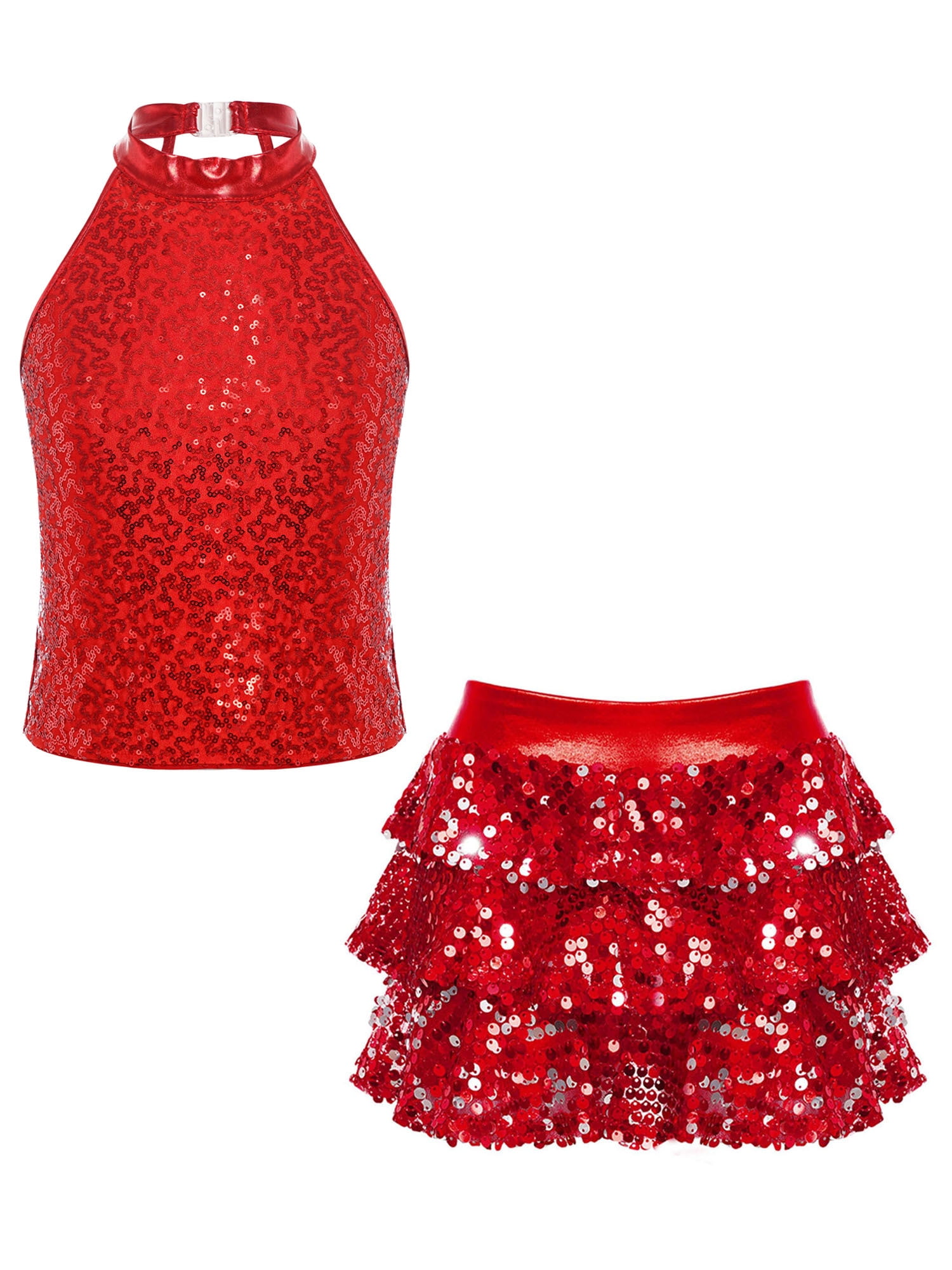 Haitryli Kids Girls Latin Modern Jazz Salsa Rumba Dance Outfits Sequins ...