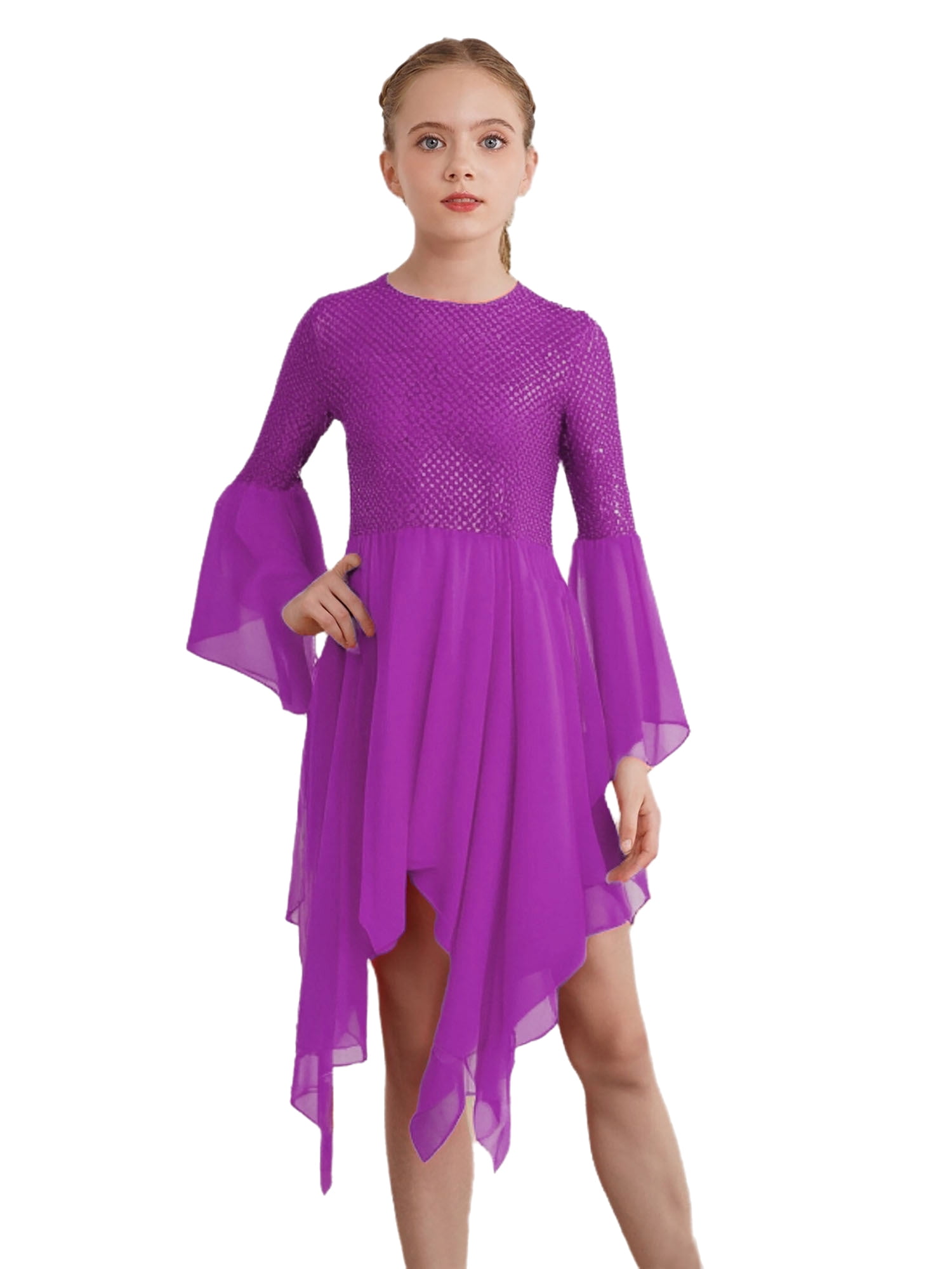 Haitryli Kids Girls Liturgical Praise Dance Top Sequins Chiffon ...