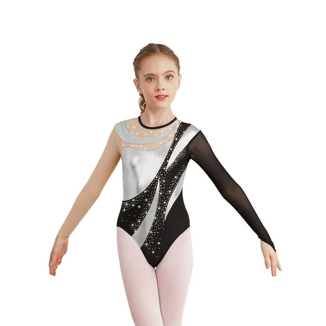 Haitryli Kids Girls Long Sleeve Gymnastic Leotard Metallic Dance ...