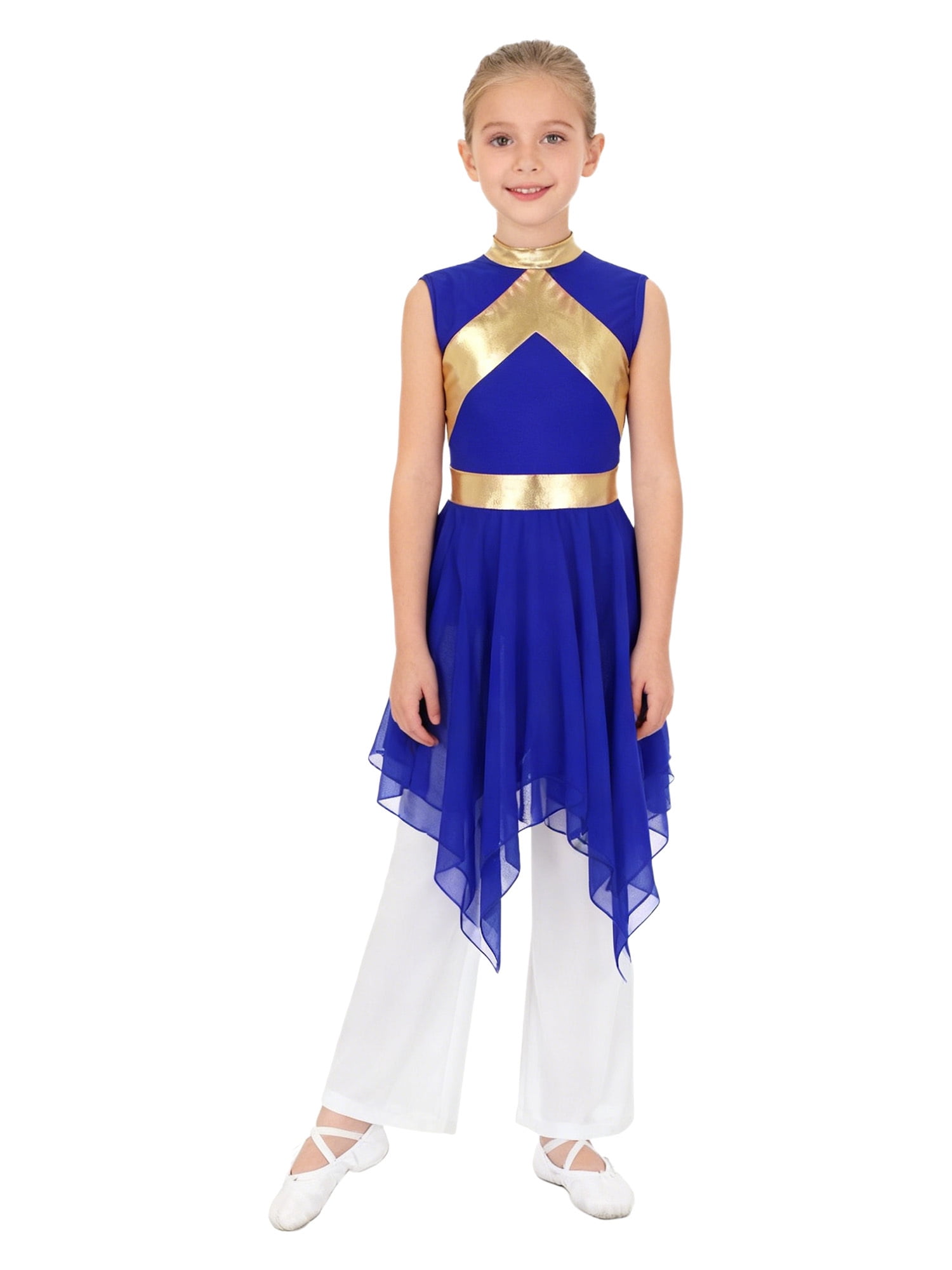 Haitryli Kids Girls Lyrical Praise Dance Dress Sleeveless Metallic ...