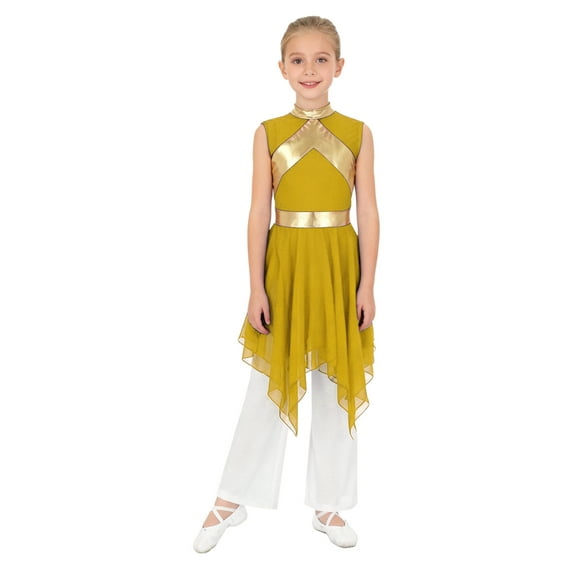 Haitryli Kids Girls Lyrical Praise Dance Dress Sleeveless Metallic ...