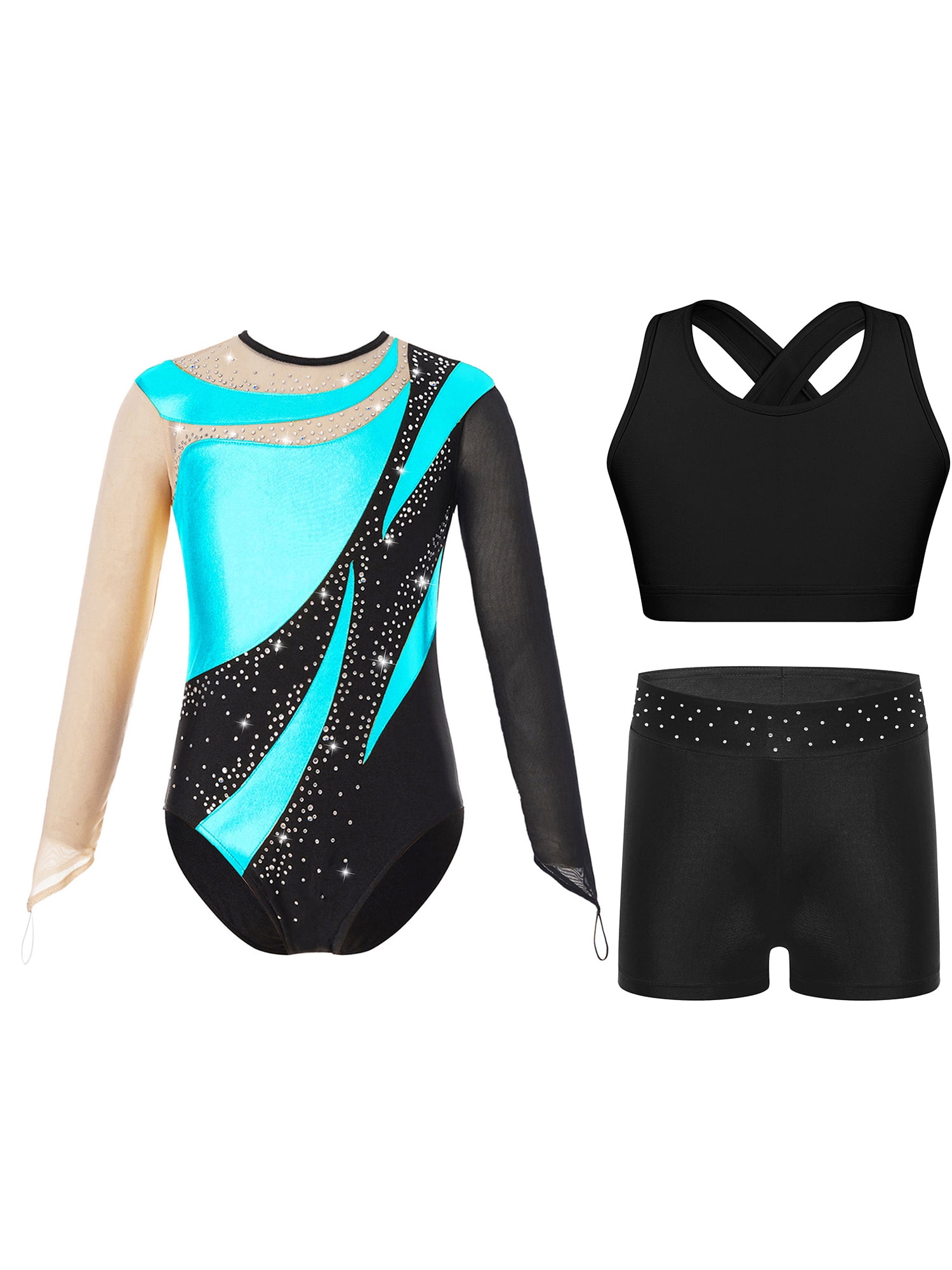 Haitryli Kids Girls Mesh Long Sleeve Gymnastic Leotard Unitard Ballet ...