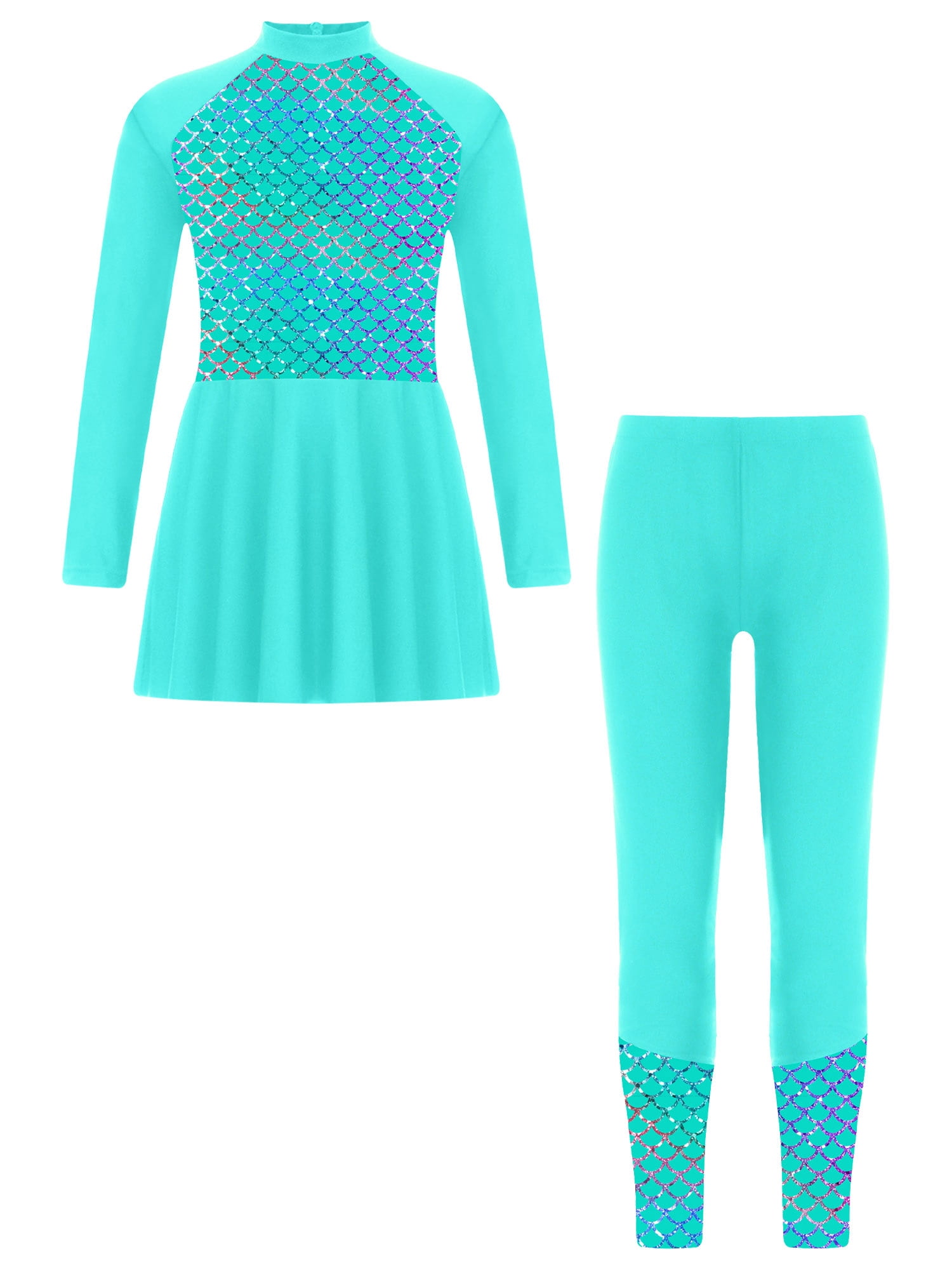 Haitryli Kids Girls Modest Muslim Swimsuit Long Sleeve Swim Dress with ...