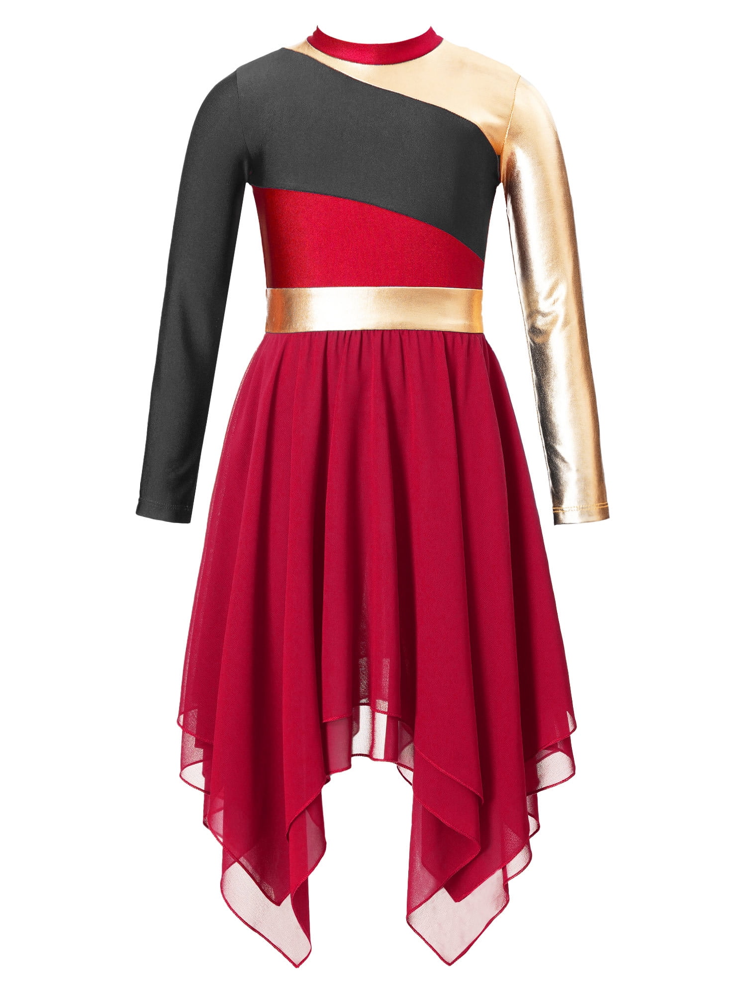 Haitryli Kids Girls Praise Dance Dress Metallic Asymmetrical Lyrical ...