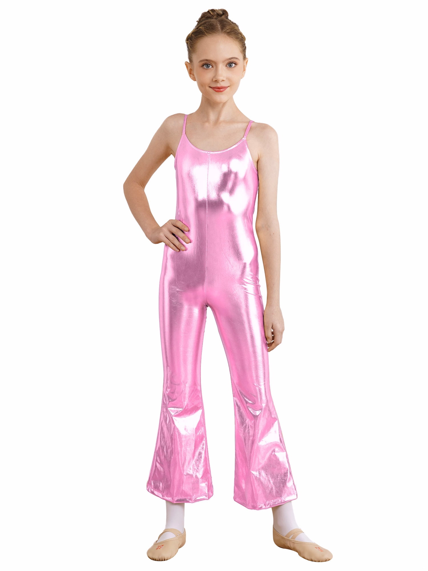 Haitryli Kids Girls Sequin Dance Jumpsuit 70s Cami Long Unitard with ...