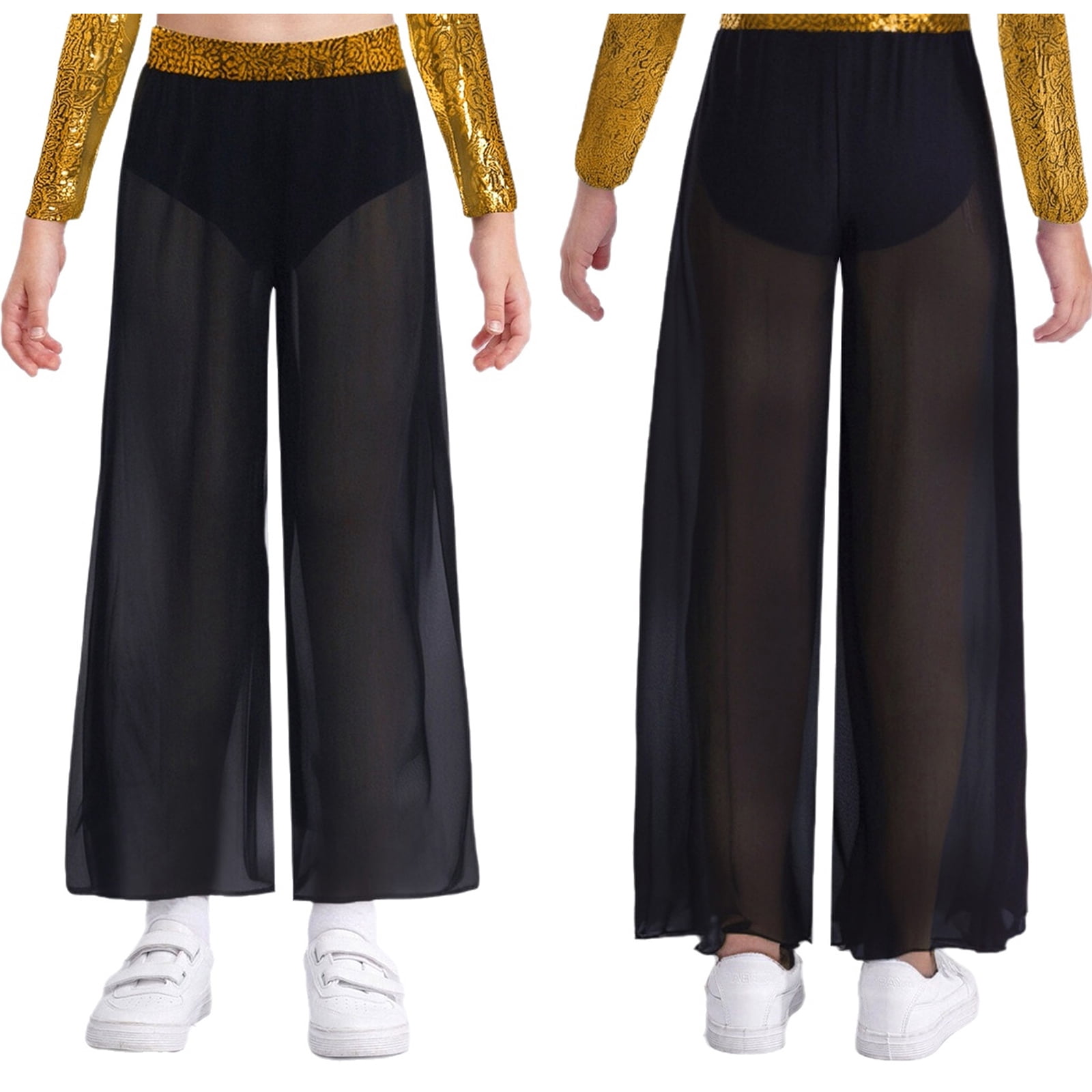 Haitryli Kids Girls Sequin High Waist Sheer Mesh Wide Leg Pants ...