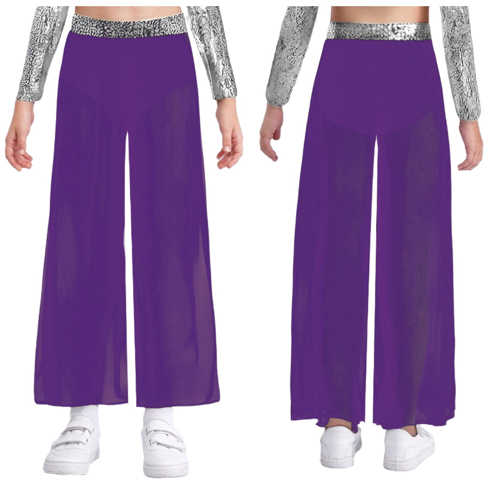 Haitryli Kids Girls Sequin High Waist Sheer Mesh Wide Leg Pants ...