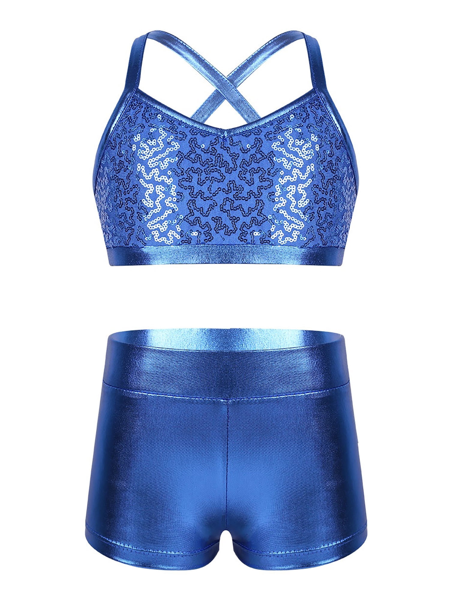 Haitryli Kids Girls Sequins Tankini Outfit Set Criss Cross Back Crop ...
