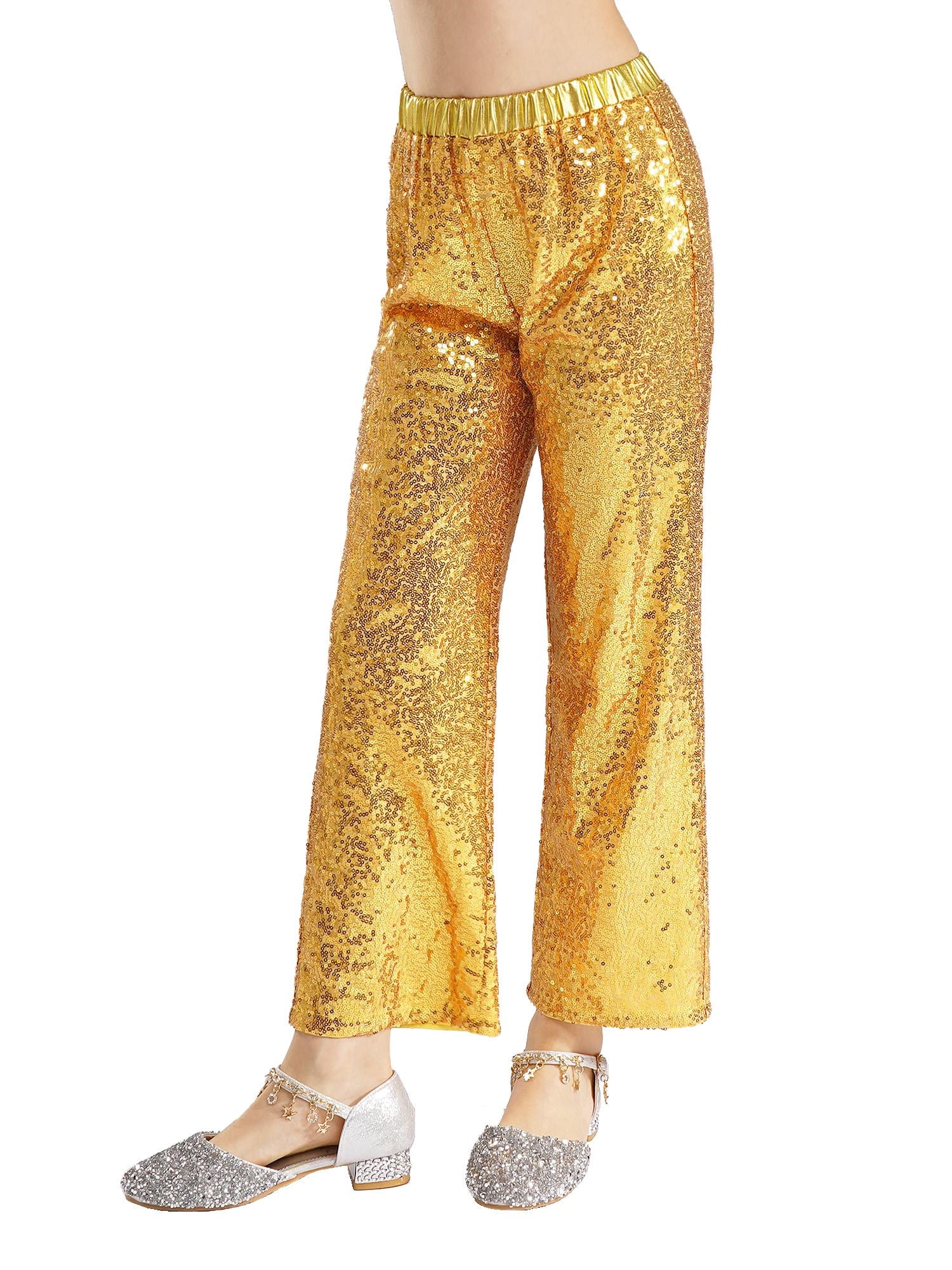 Haitryli Kids Girls Sequins Wide Leg Pants Metallic Dance Pants Jazz ...