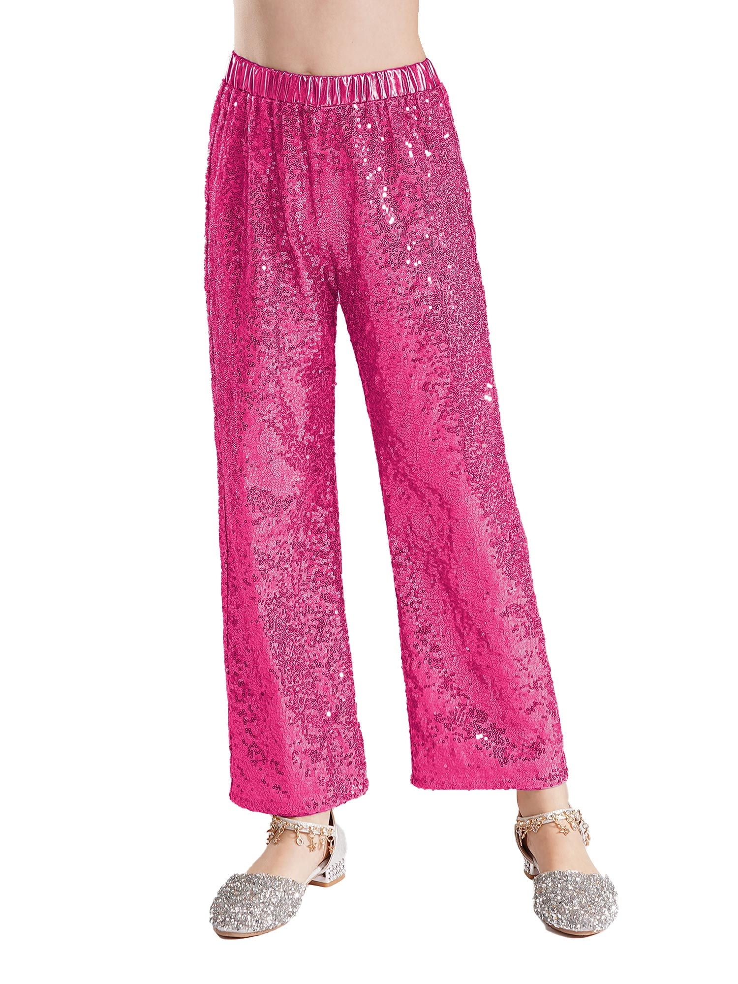 Haitryli Kids Girls Sequins Wide Leg Pants Metallic Dance Pants Jazz ...