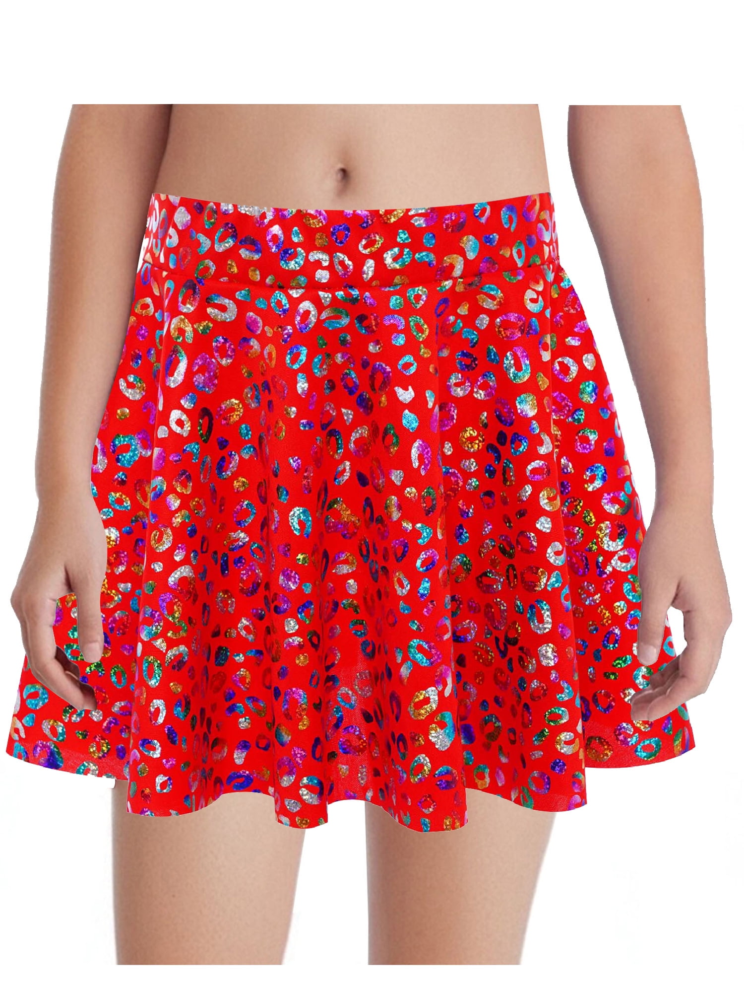 Haitryli Kids Girls Shiny Metallic Leopard Print Skater Skirt Pleated ...