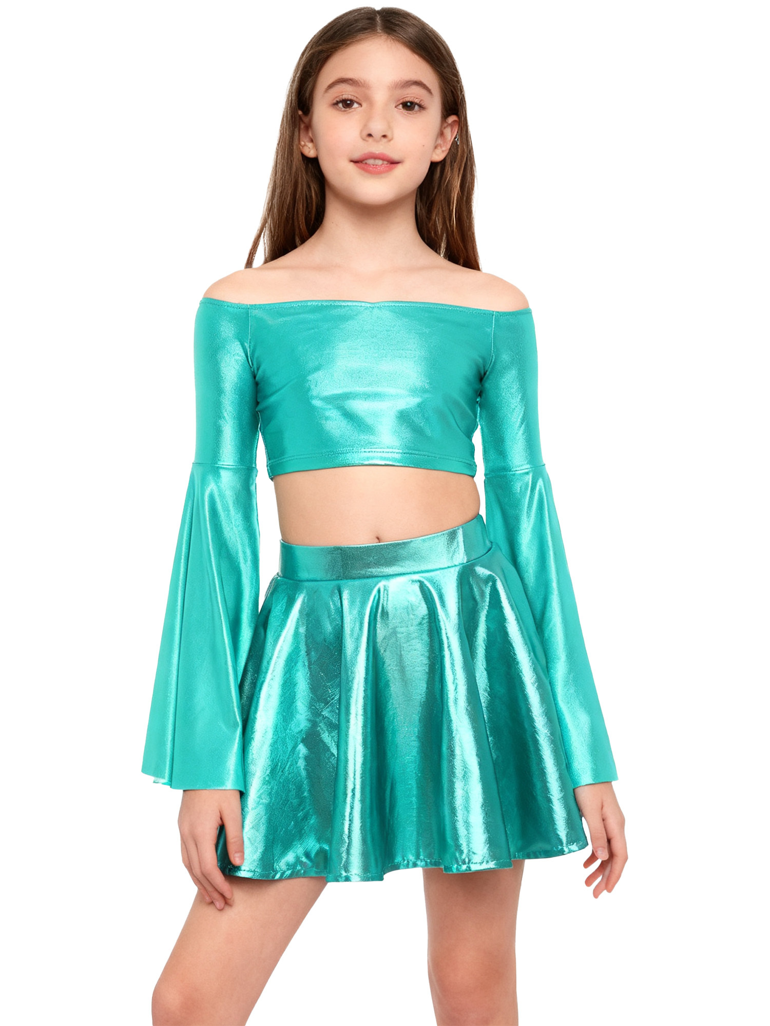 Haitryli Kids Girls Shiny Metallic Modern Jazz Ballet Dance Crop Tops ...