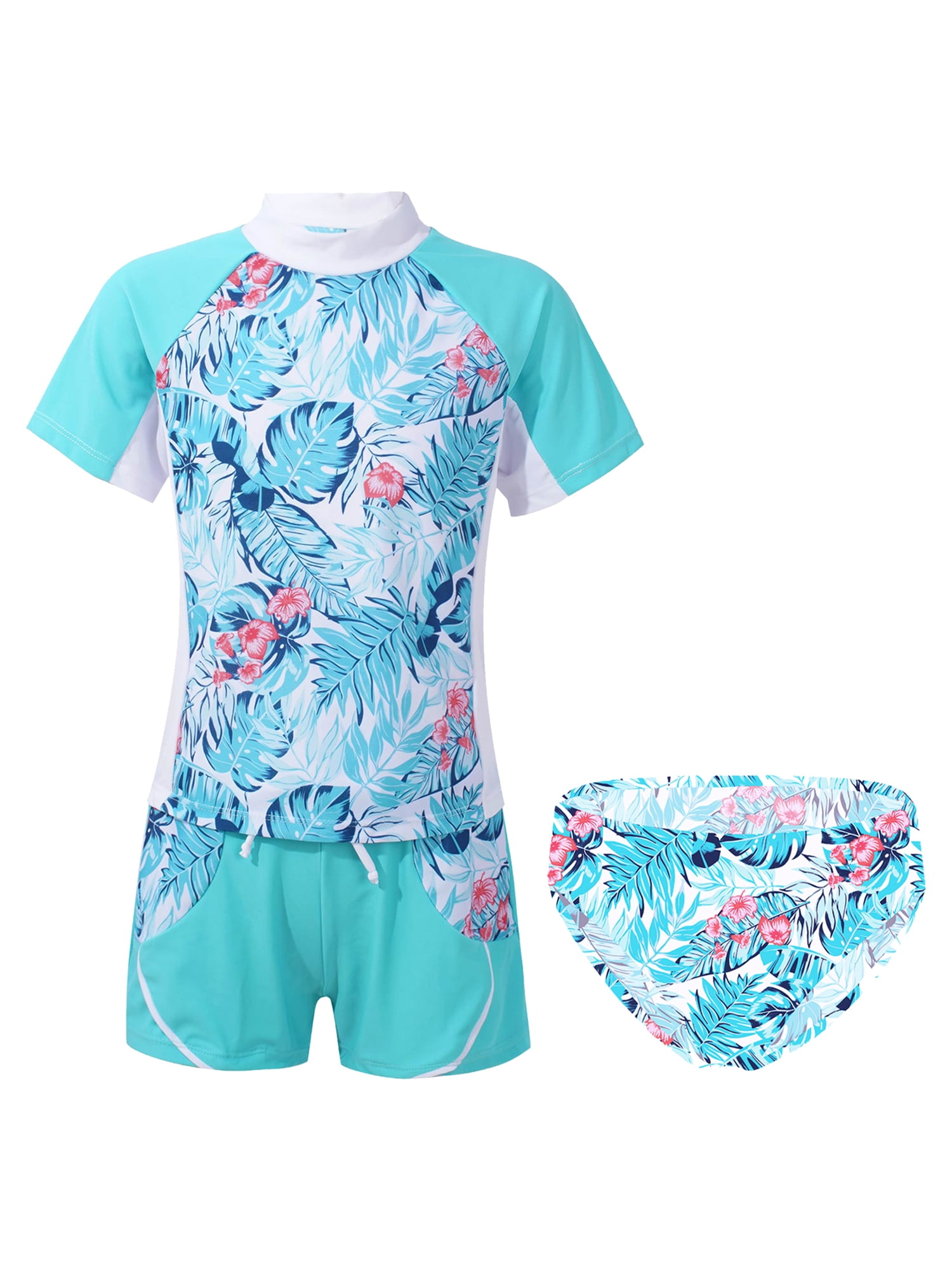Haitryli Kids Girls Short Sleeve Rash Guard Swimsuit 3 Piece Sports ...