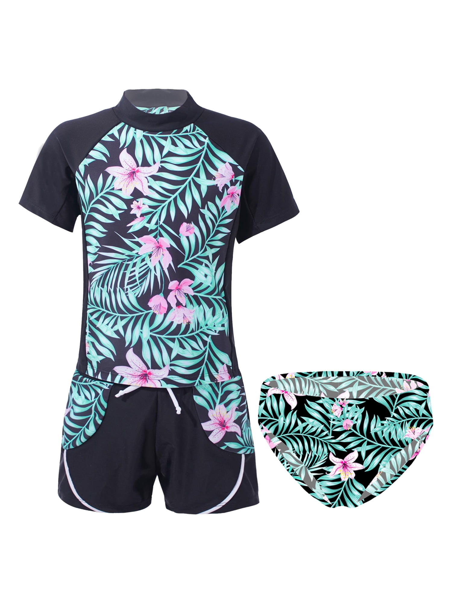 Haitryli Kids Girls Short Sleeve Rash Guard Swimsuit 3 Piece Sports ...