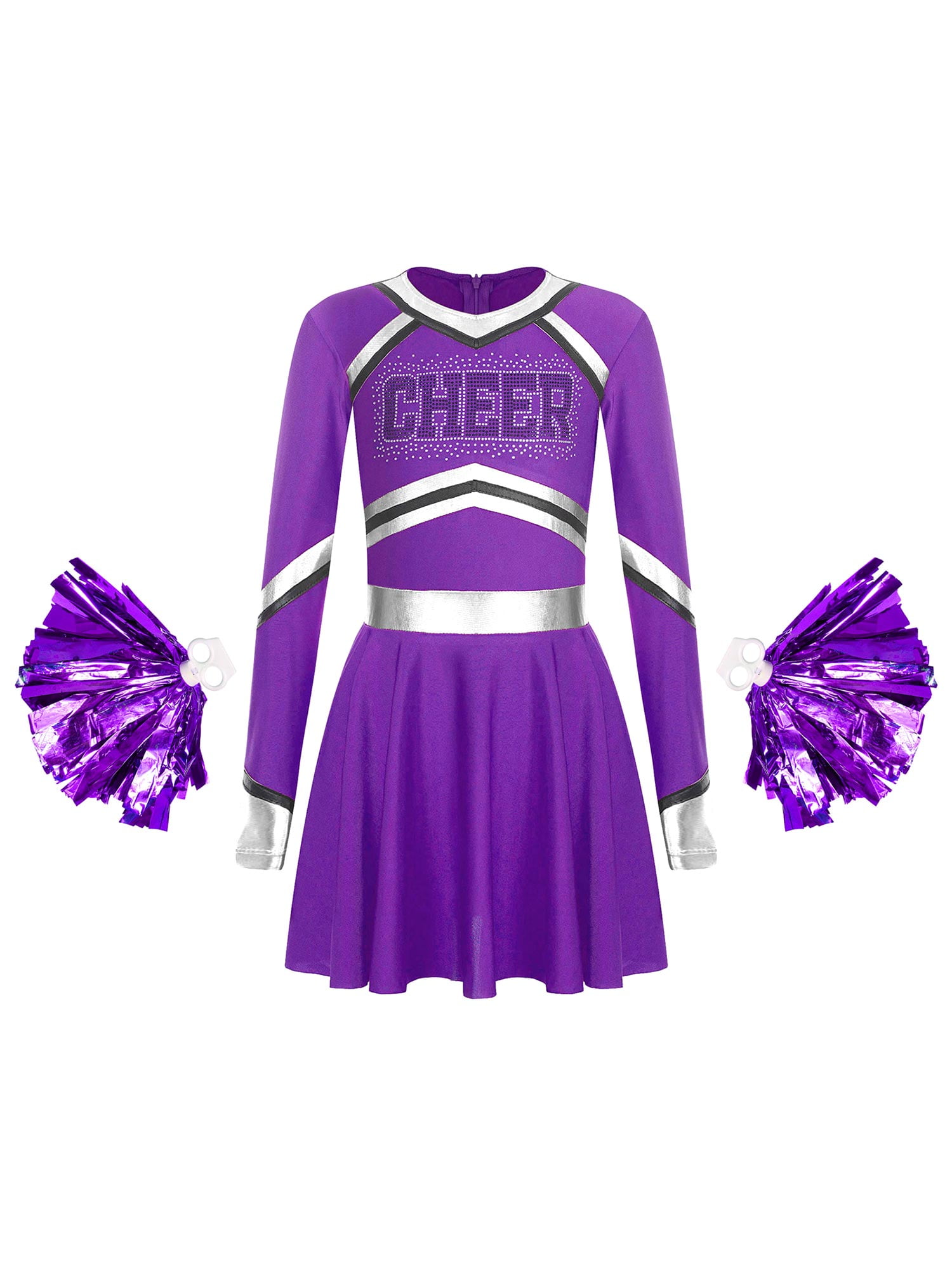 Haitryli Kids Girls Sparkly Long Sleeve Cheerleading Dance Dress Cheer ...